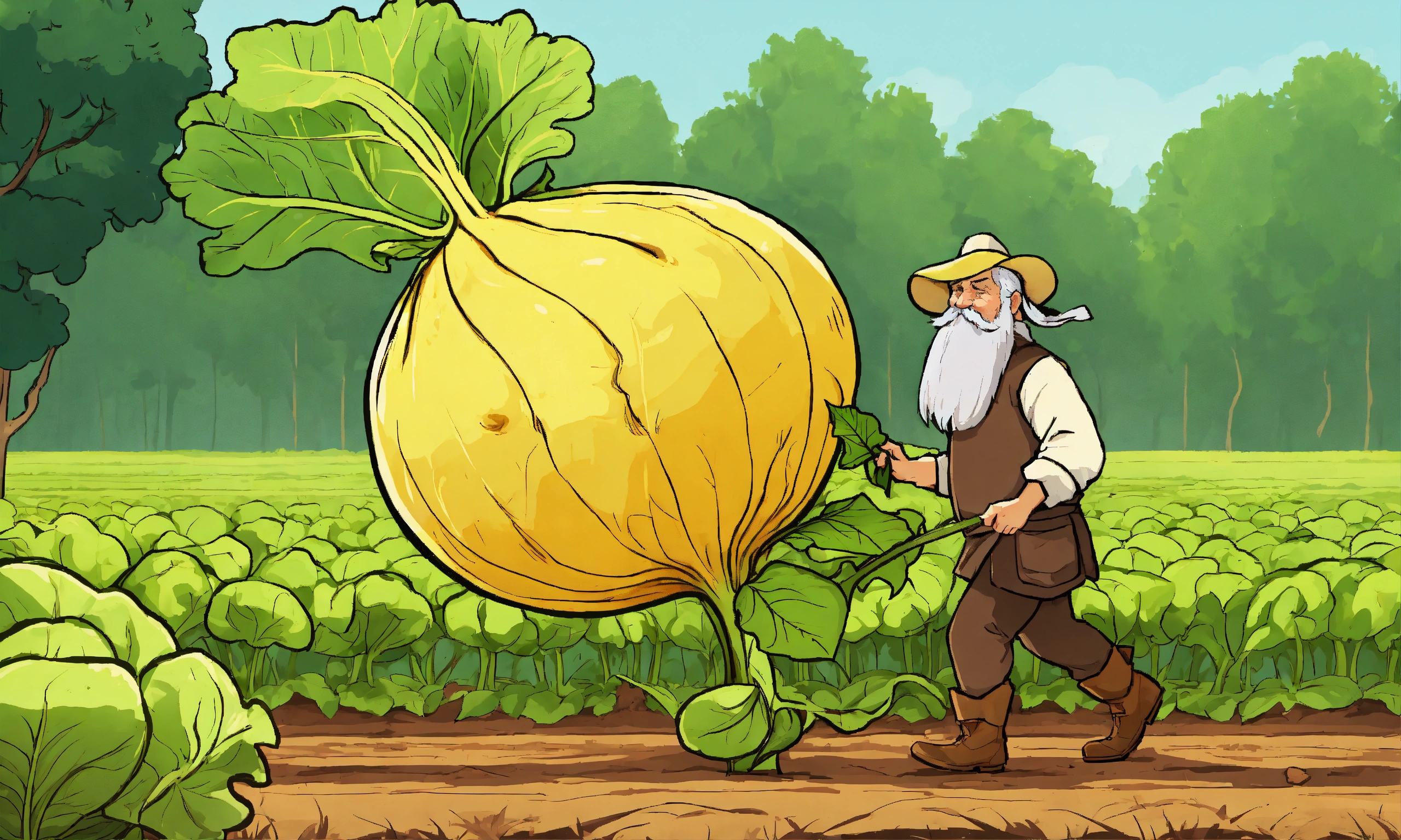 Lexica - Cartoon style giant yellow turnip with huge green leaves in ...