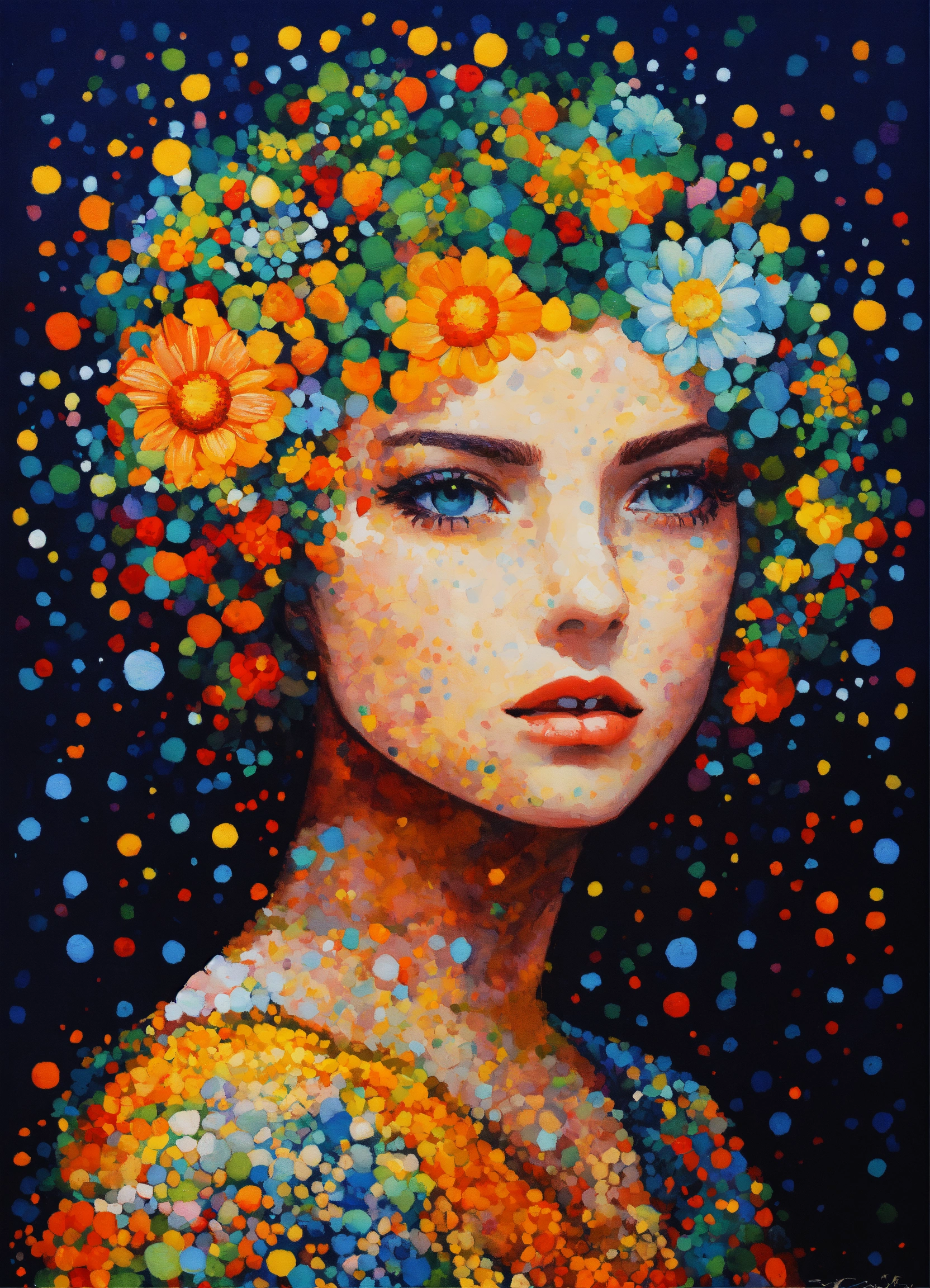 Lexica - An illustration painting with bright colors of pointillism on ...