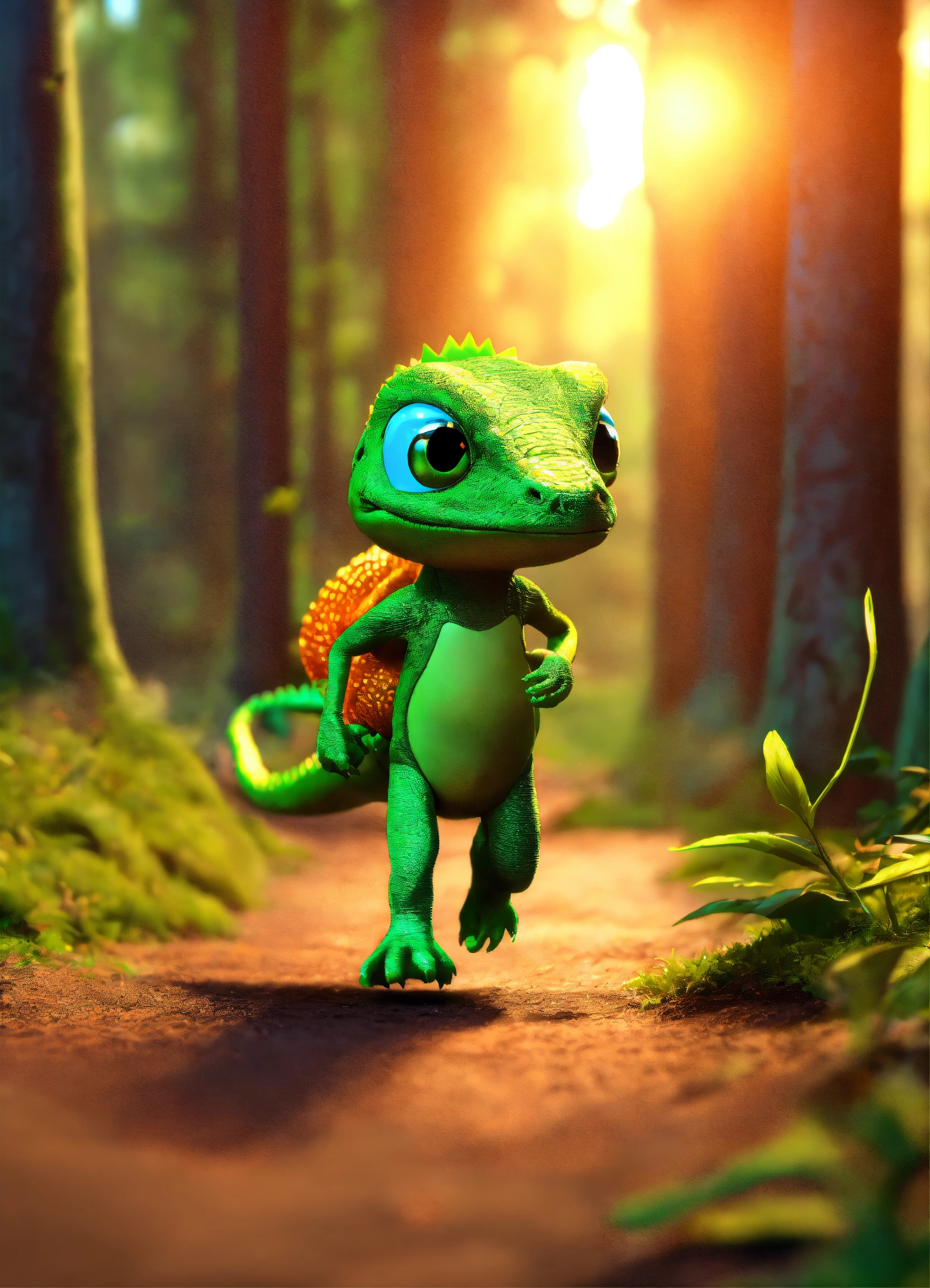 Lexica - Realist 3d animation, little boy, lizard with bright green ...