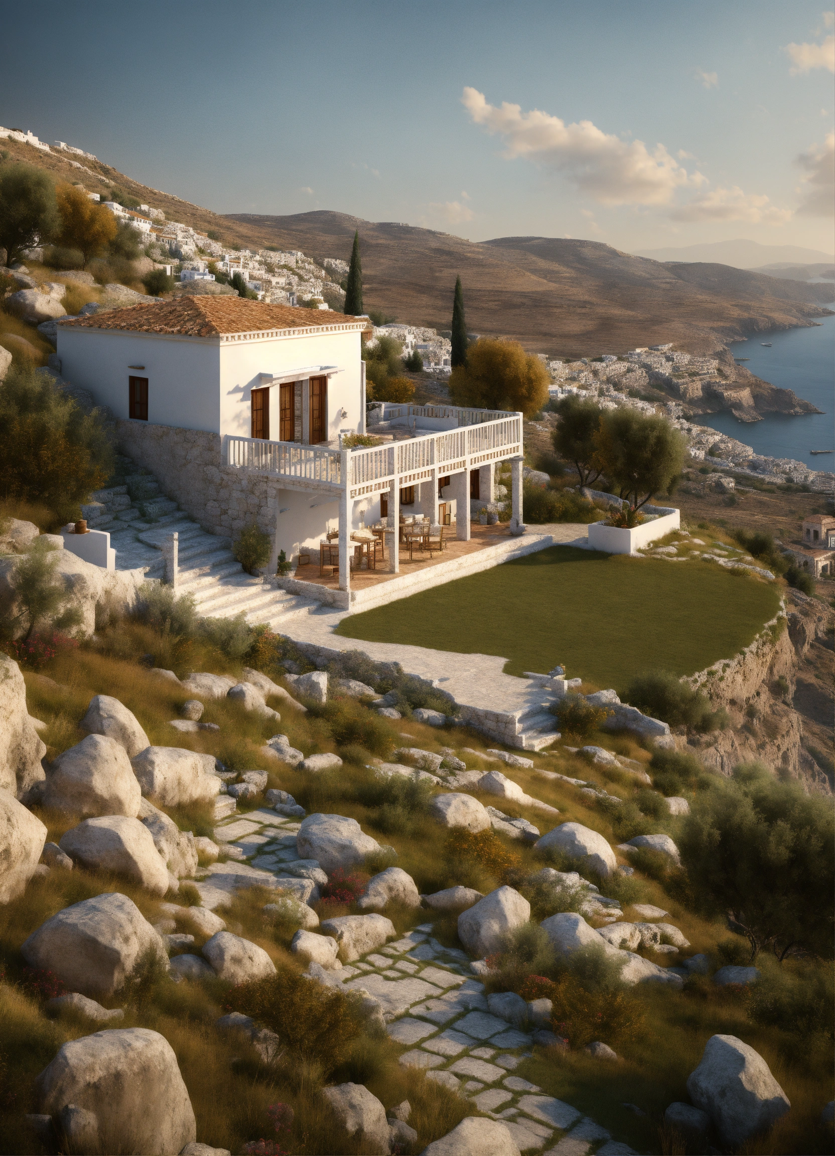 Lexica - Traditional greek house on a slight hill, concept design ...