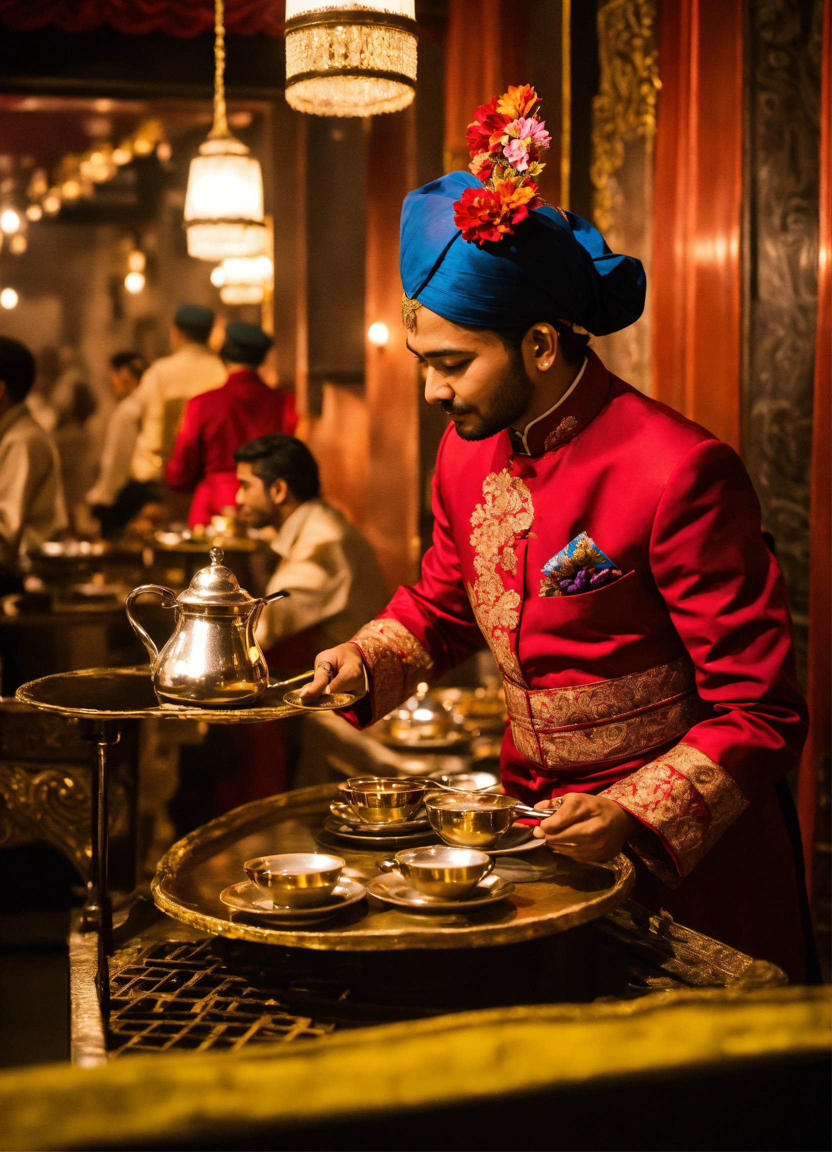 Lexica - Skilled servers pour Chai tea in a theatrical manner, offering ...