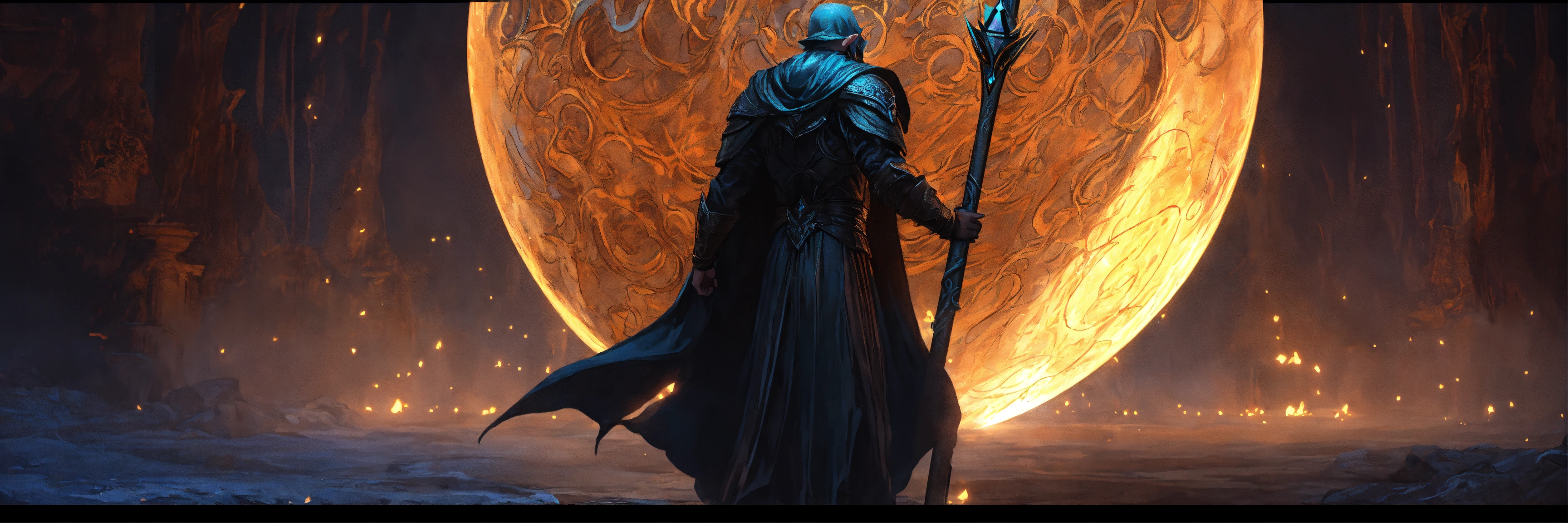 Lexica - Create a elder elf god in a heroic pose, holding a staff, back ...