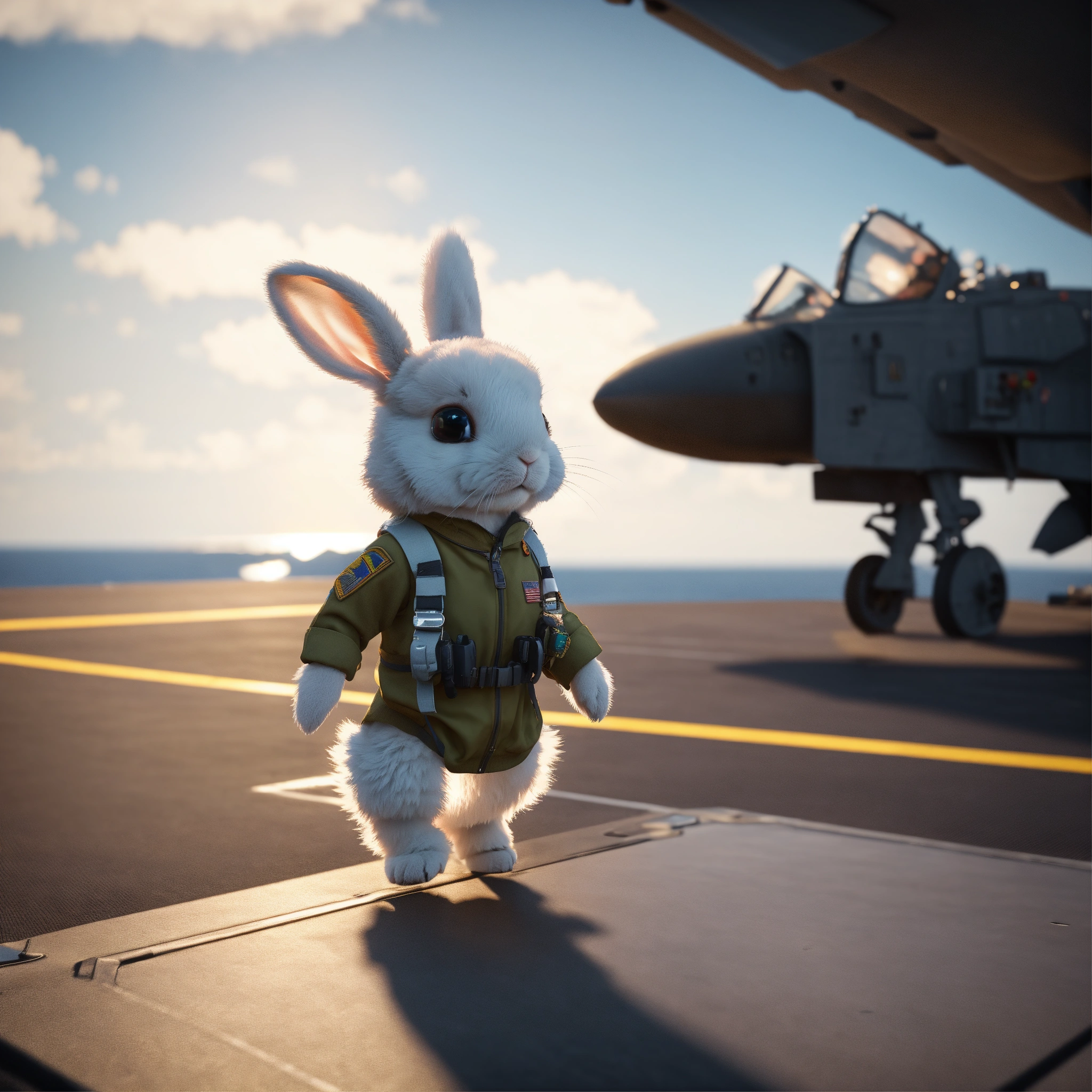 Lexica - A cute fluffy rabbit pilot walking on a military aircraft ...
