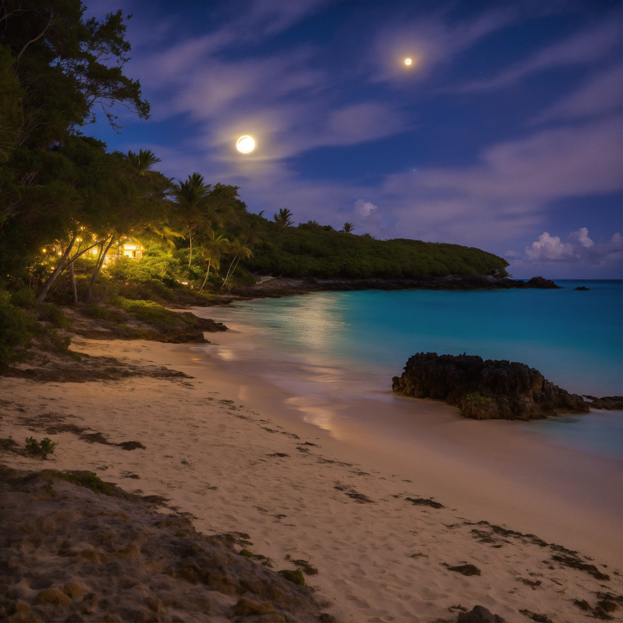 Lexica - Bermuda, beach, moon, high resolution