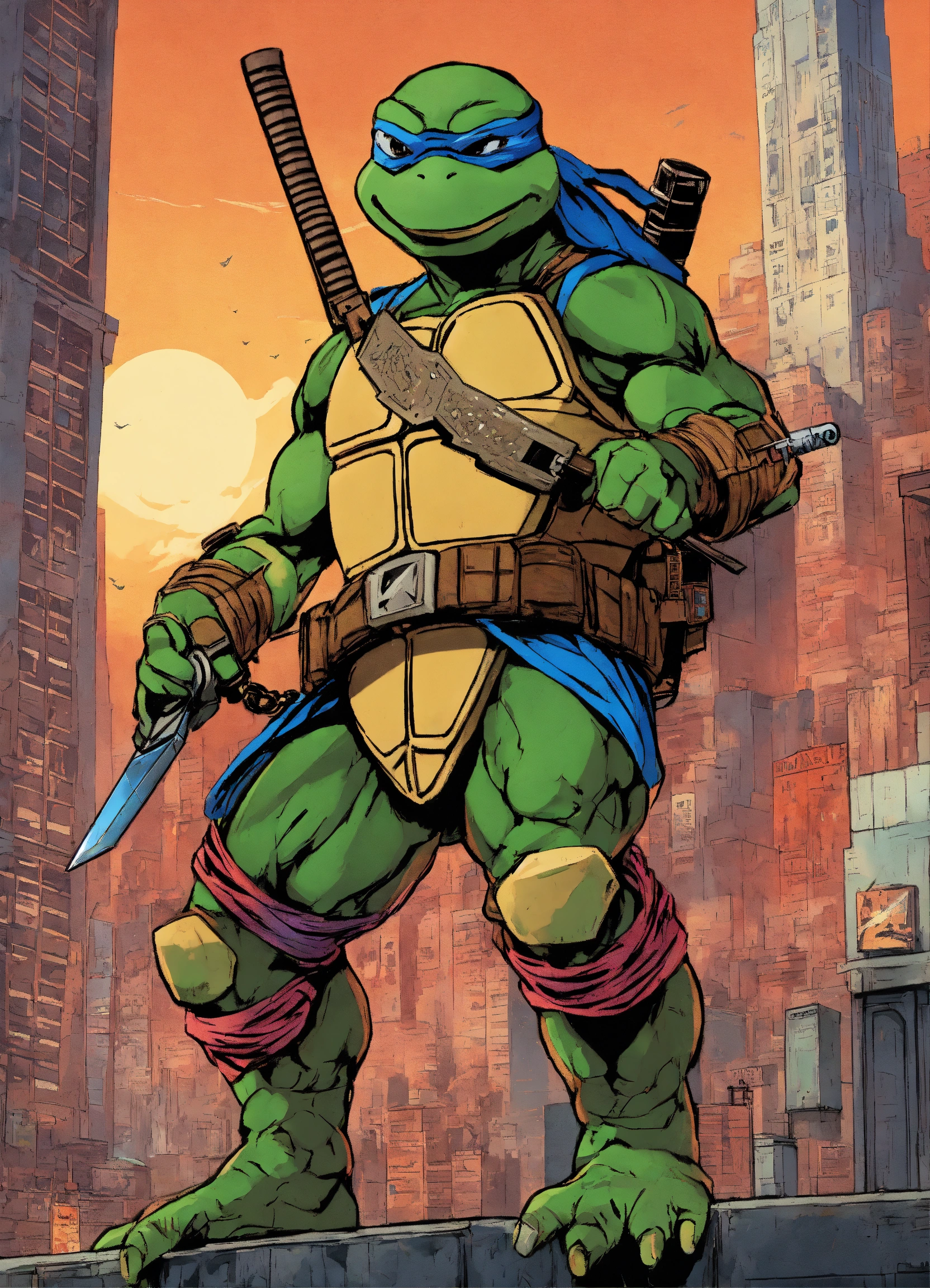Lexica - A dreamlike ninja turtle with a shuriken in a dystopian metropolis