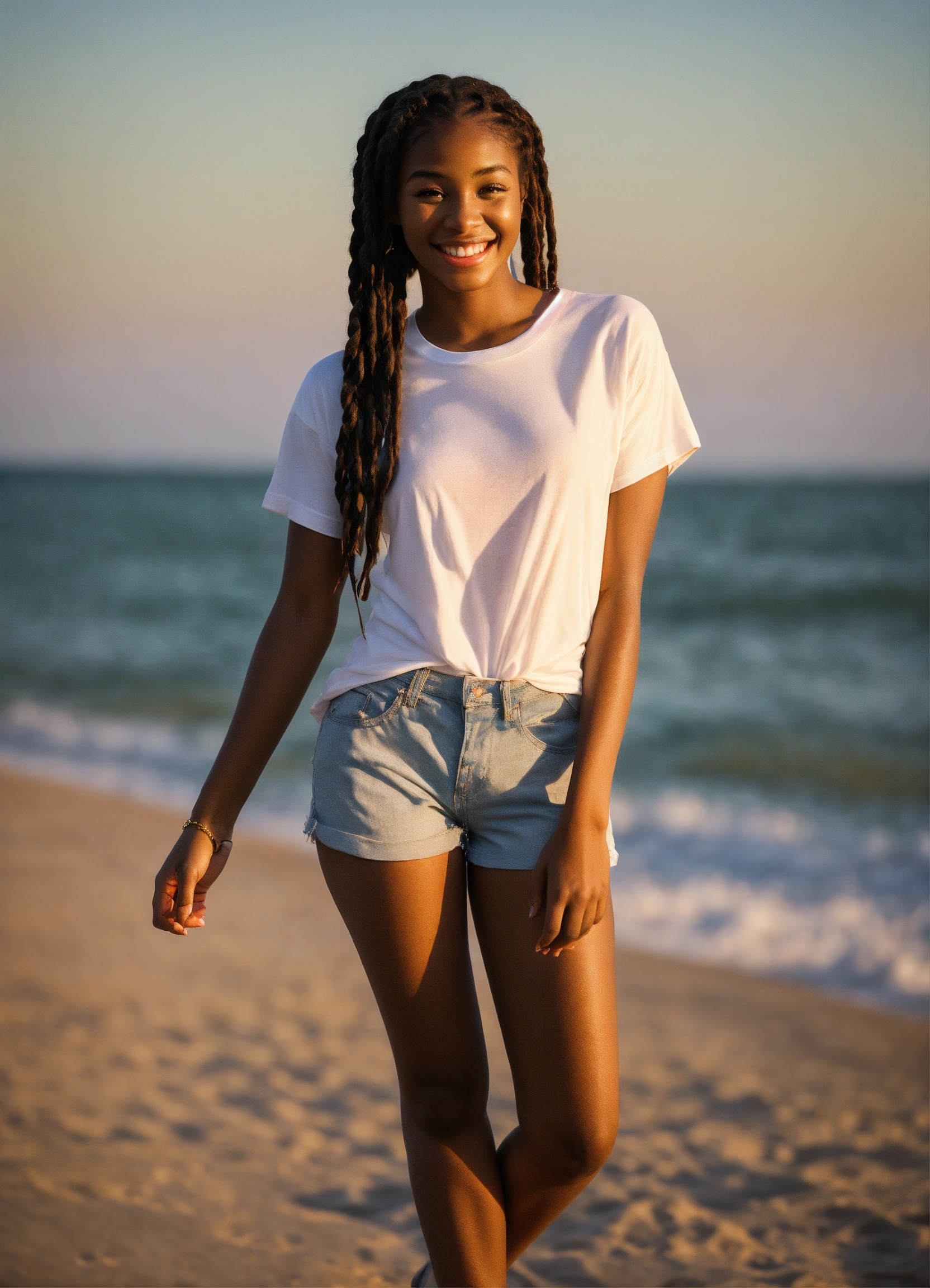 Lexica - Knees up photo of one happy 20 yr old black female model who ...