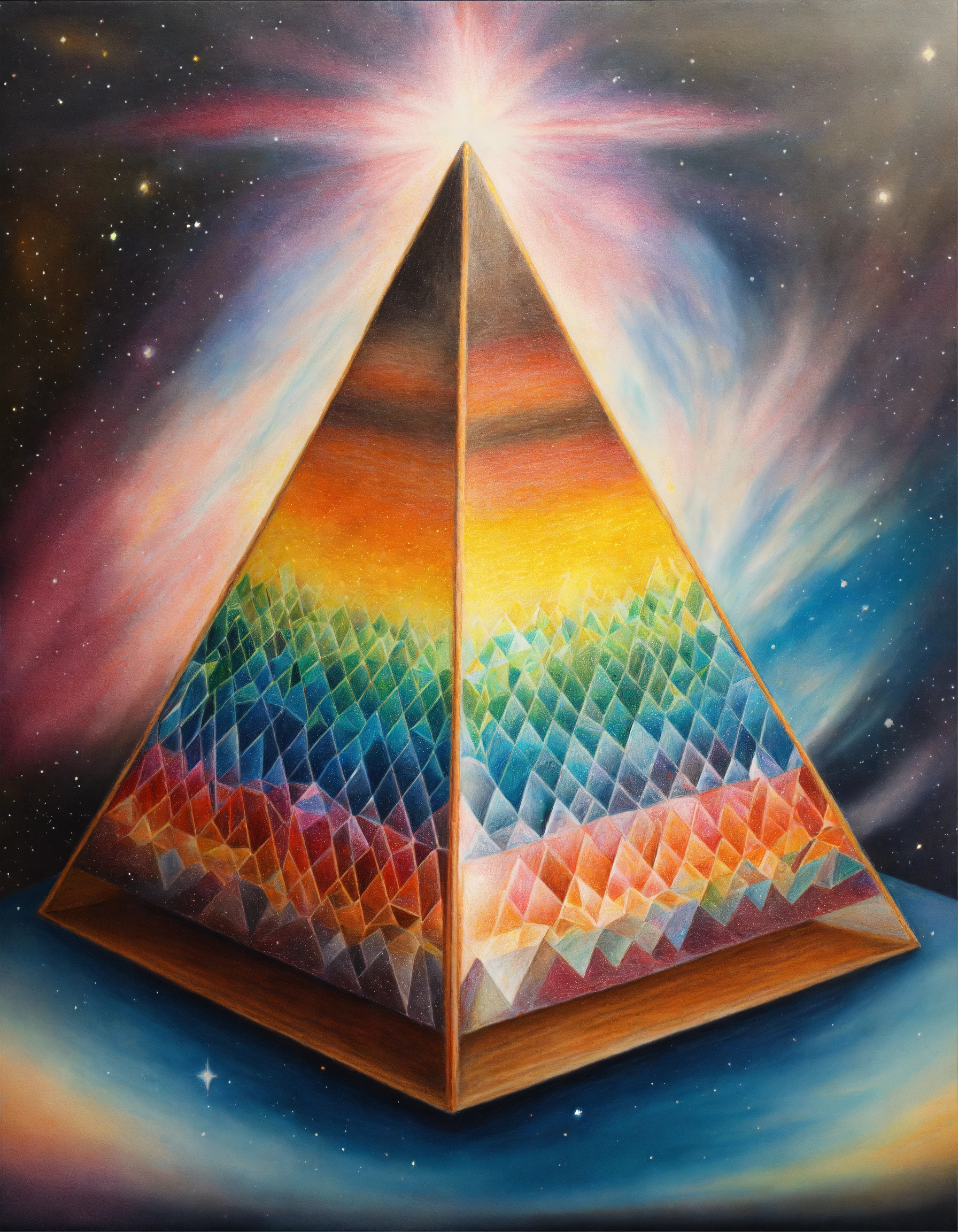 Lexica - Realistic colored pencil drawing of a multicolored crystal ...