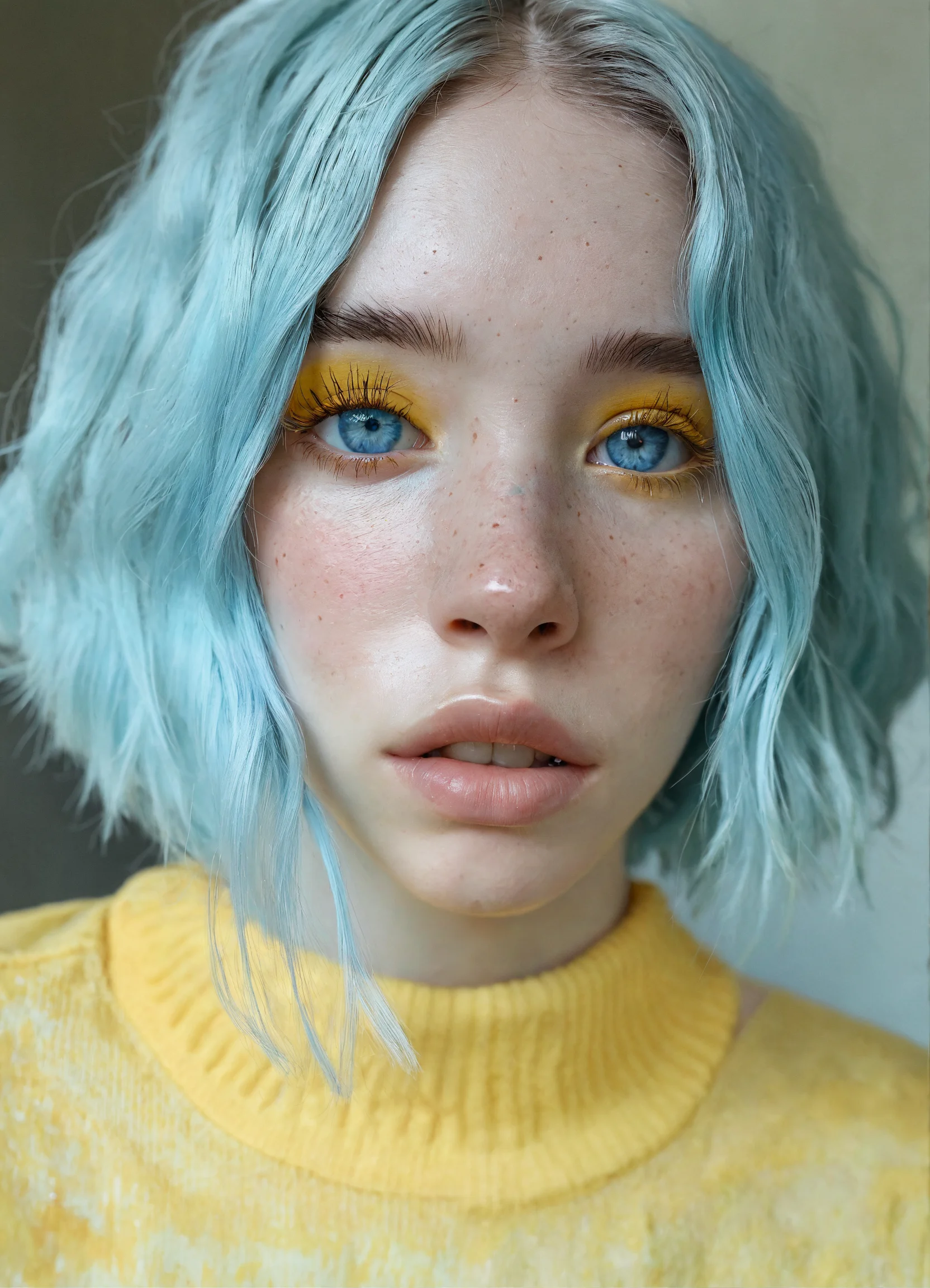 Lexica - Photo of a young woman with pastel blue hair, natural looking ...