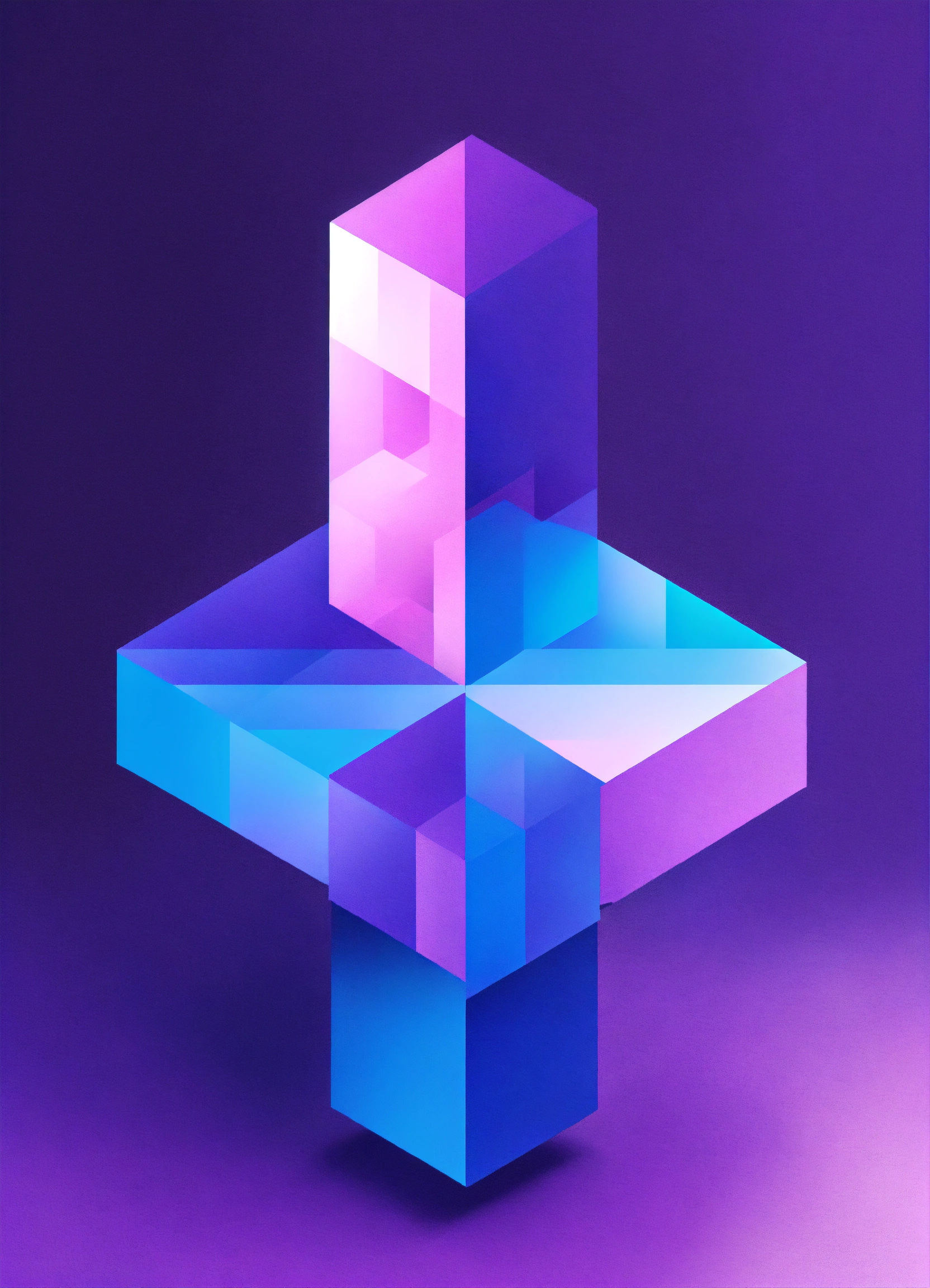 Lexica - Isometric shape, retangular 3D cross shape, blue color, purple ...