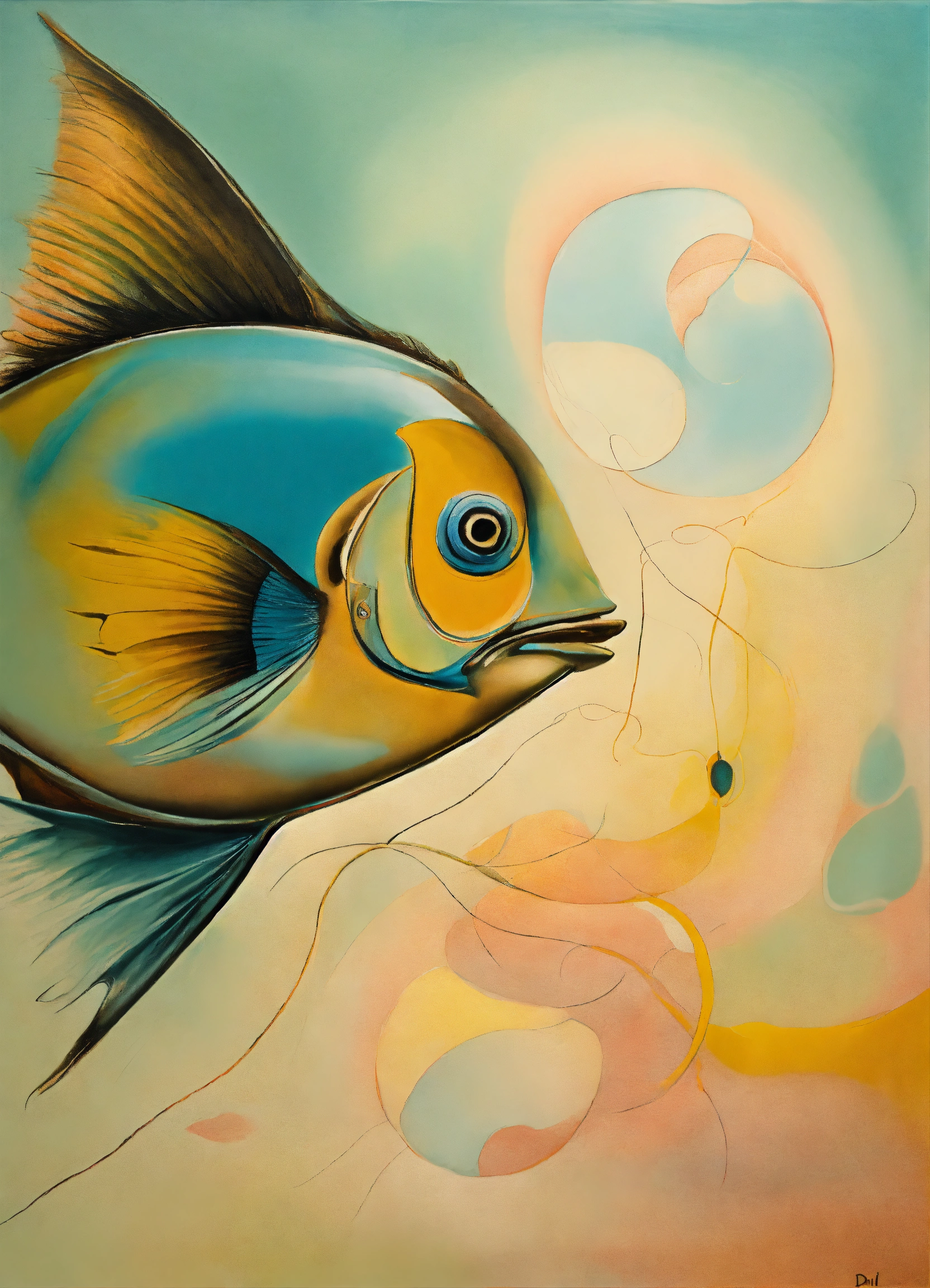 Lexica - Abstract Salvador Dali painting fish in pastel shades.