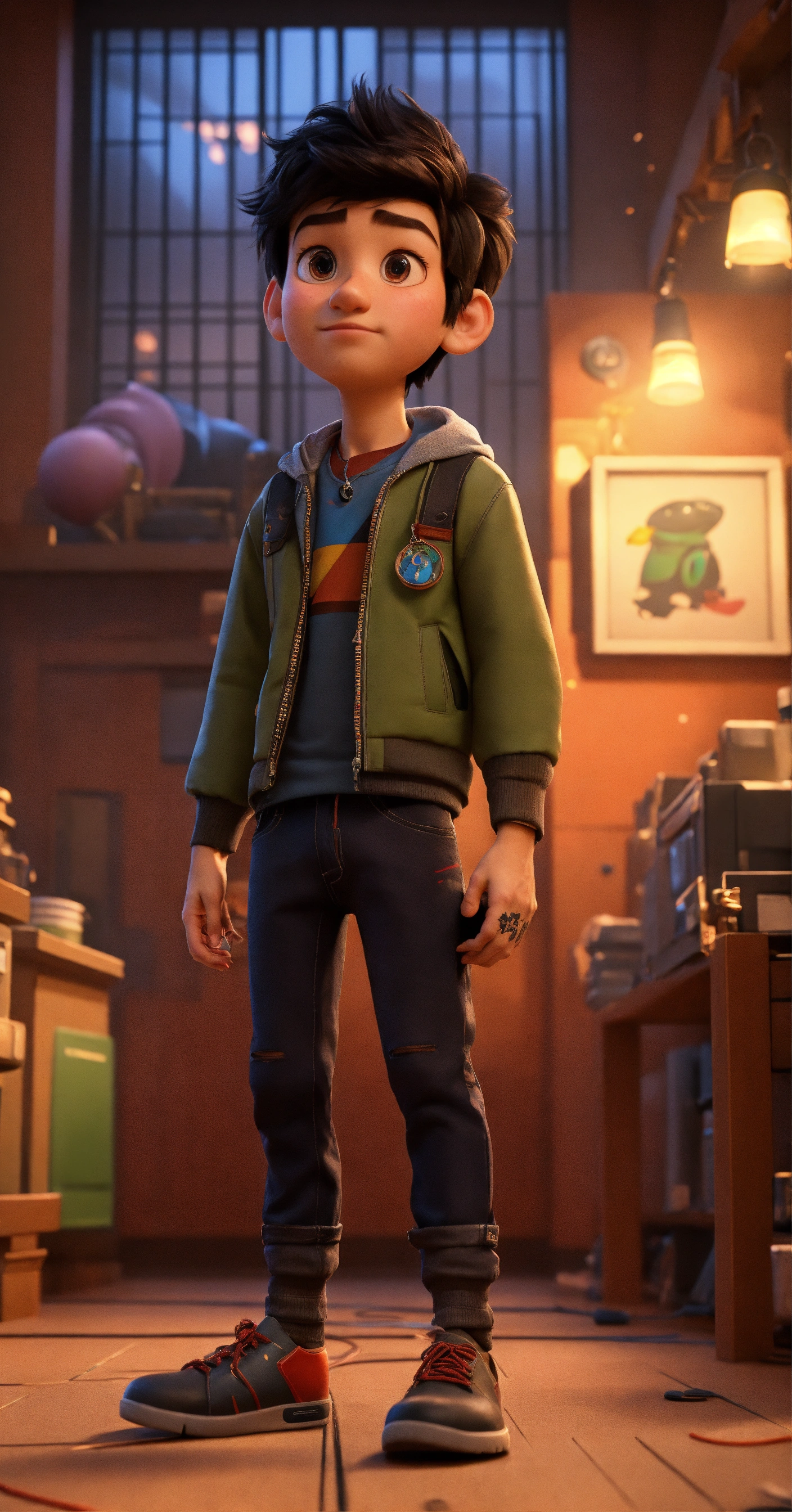Lexica - Dark haired boy with black pants and jacket, standing in the ...
