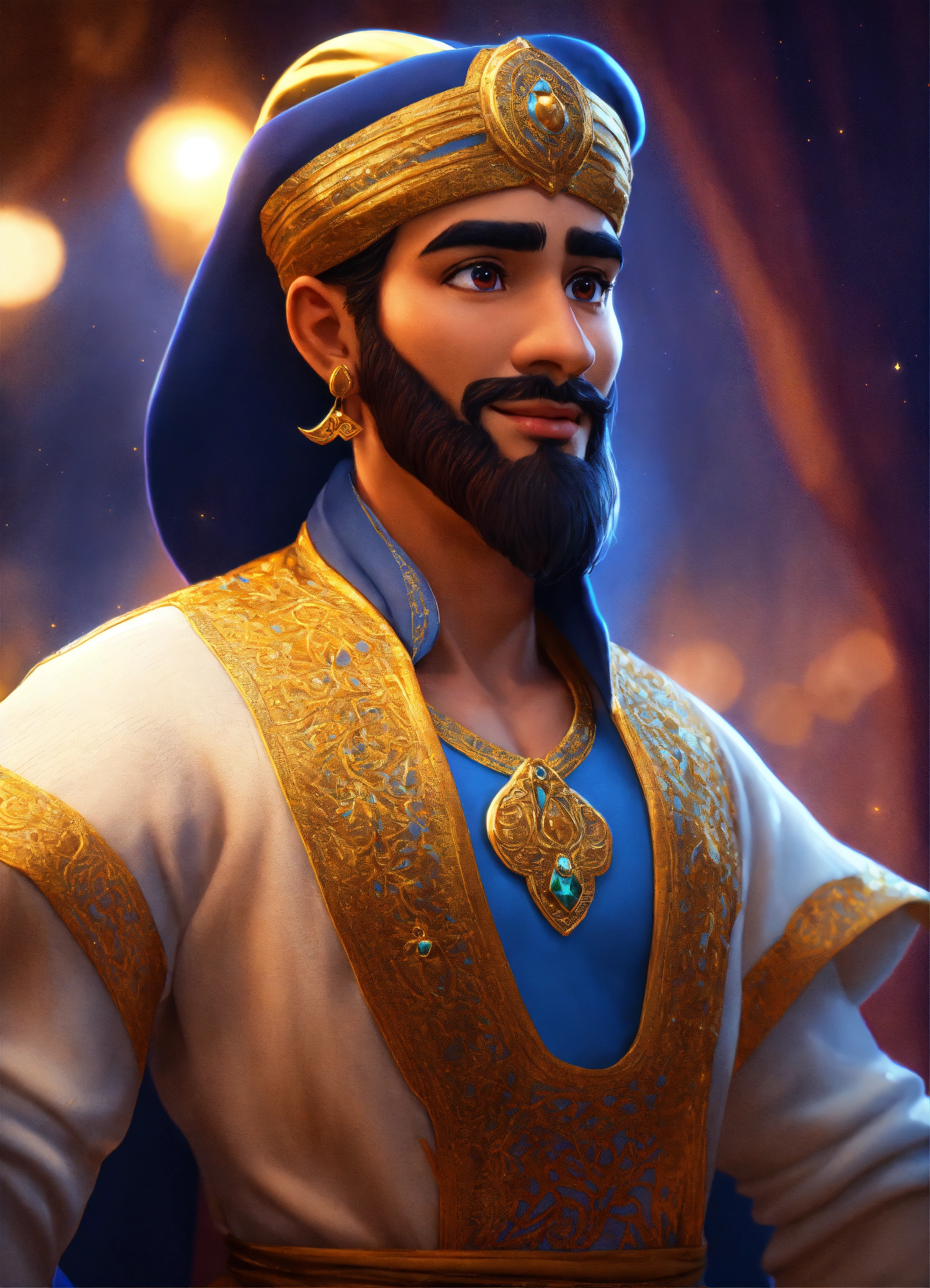 Lexica - Create a 3D rendering of a magical blue Arabian male genie ...