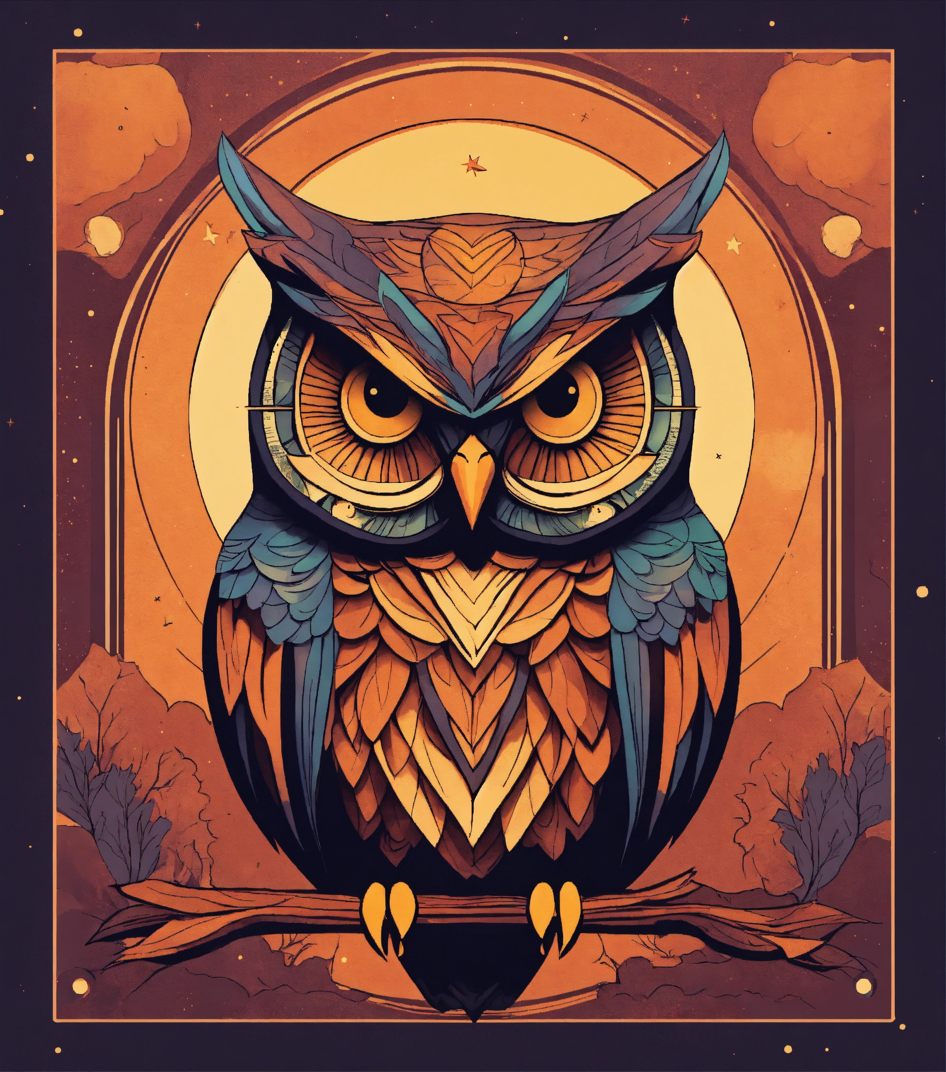 Lexica - Owl, die-cut sticker, paper cut, warm color, cosmic backround ...
