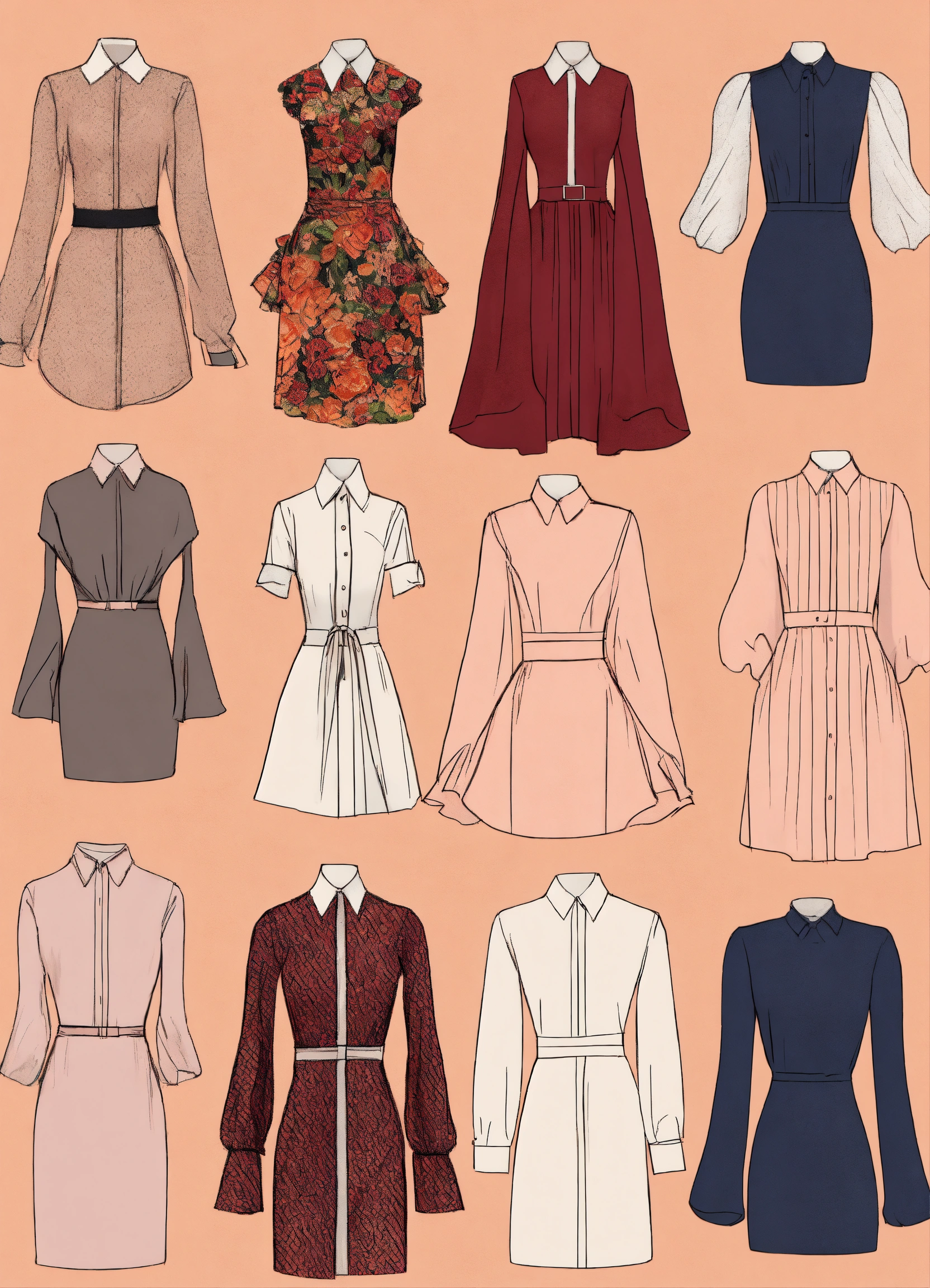 Lexica - Fashion illustrations, 12 different designs, rough sketches ...