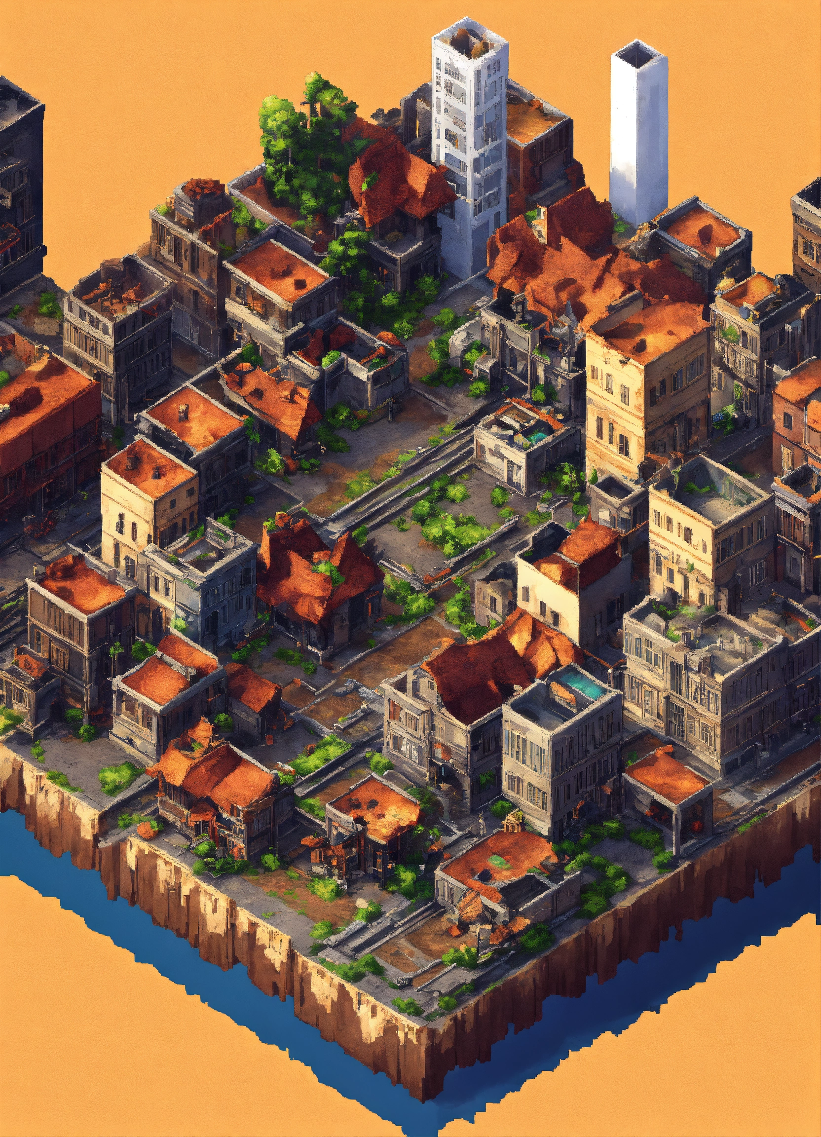Lexica - Simple pixel city ruins from directly above