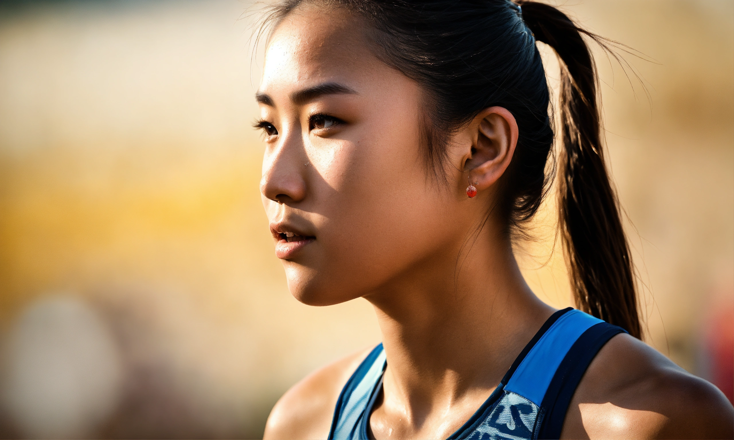 Lexica - Mid-day at a track field. Close-up shot of an 18-year-old ...