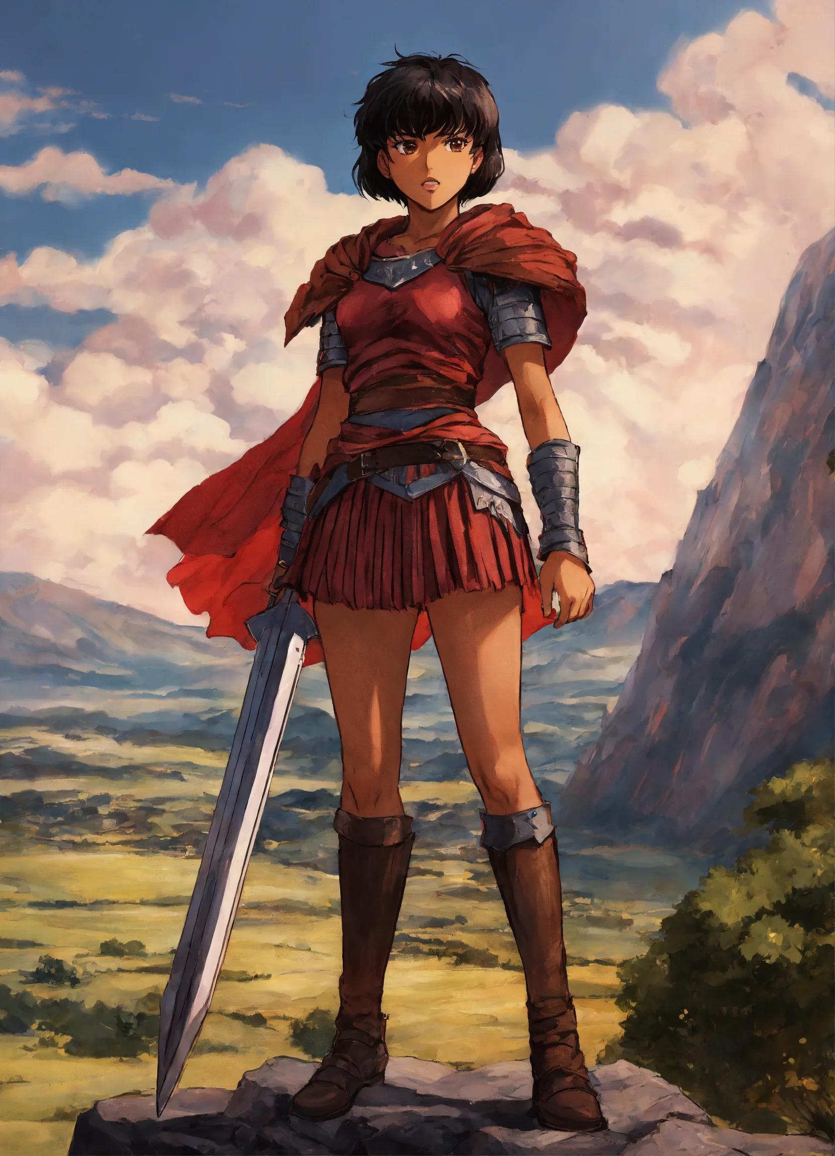 Lexica - Full body Cartoon art of Casca from Berserk, brown skin, short ...