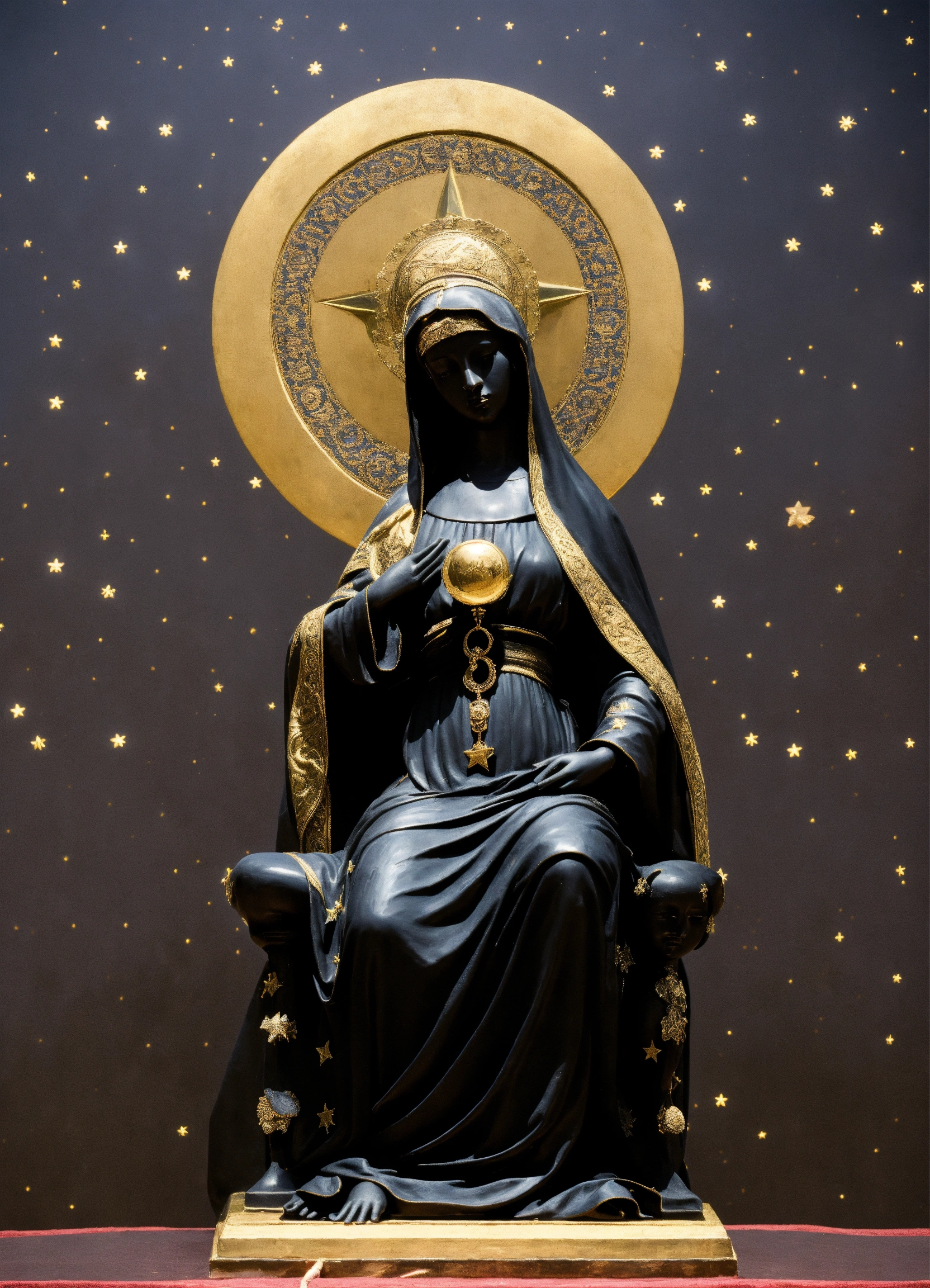 Lexica - Black statue of Madonna, Virgin mary, with crecent moon and ...