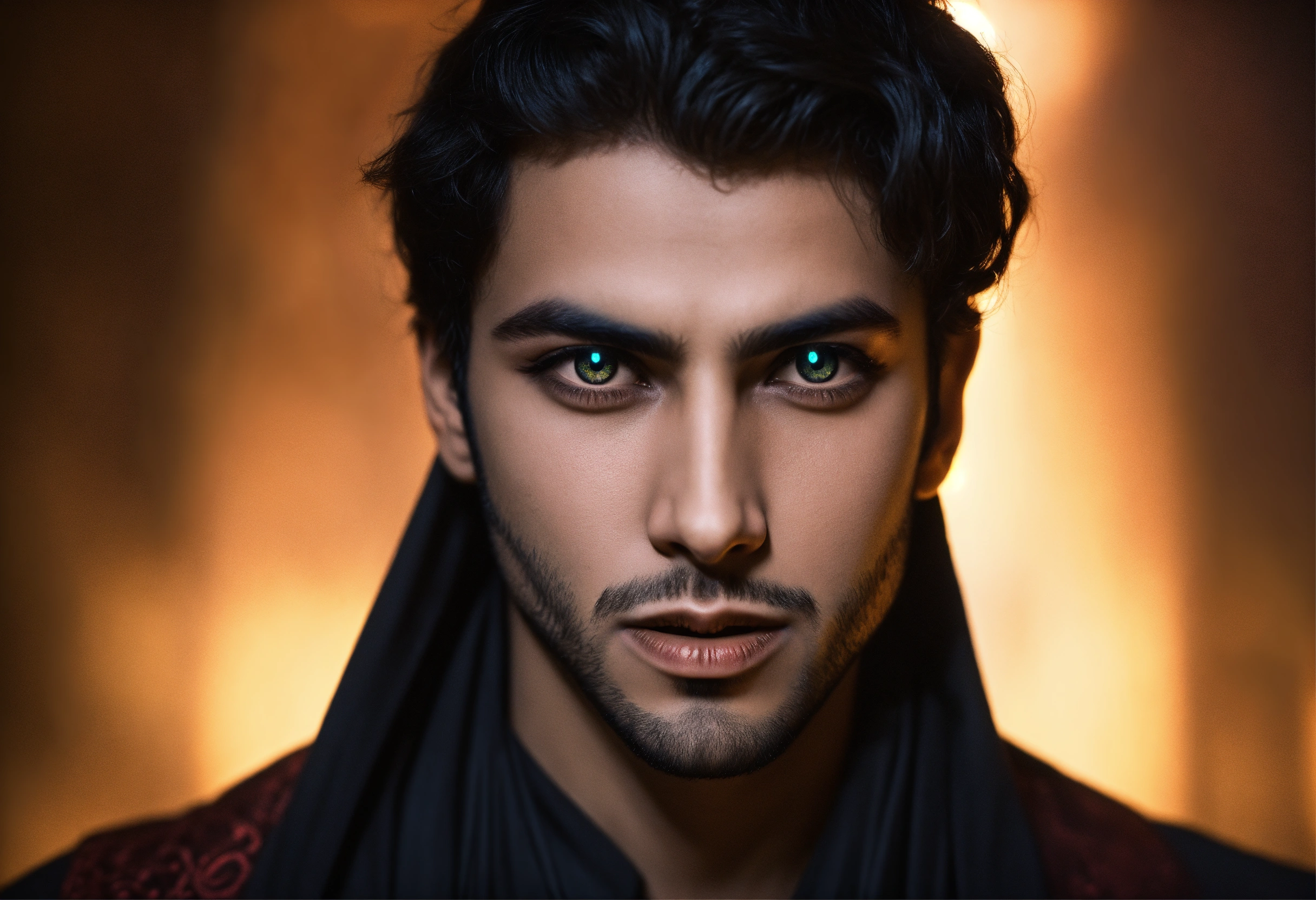 Lexica - Dramatic headshot of a young handsome Arabic vampire with ...