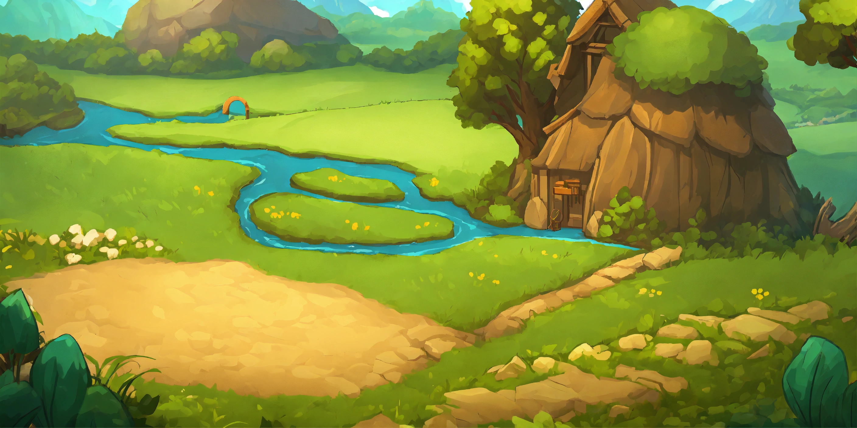Lexica - Countryside landscape background for a browser game, top down ...