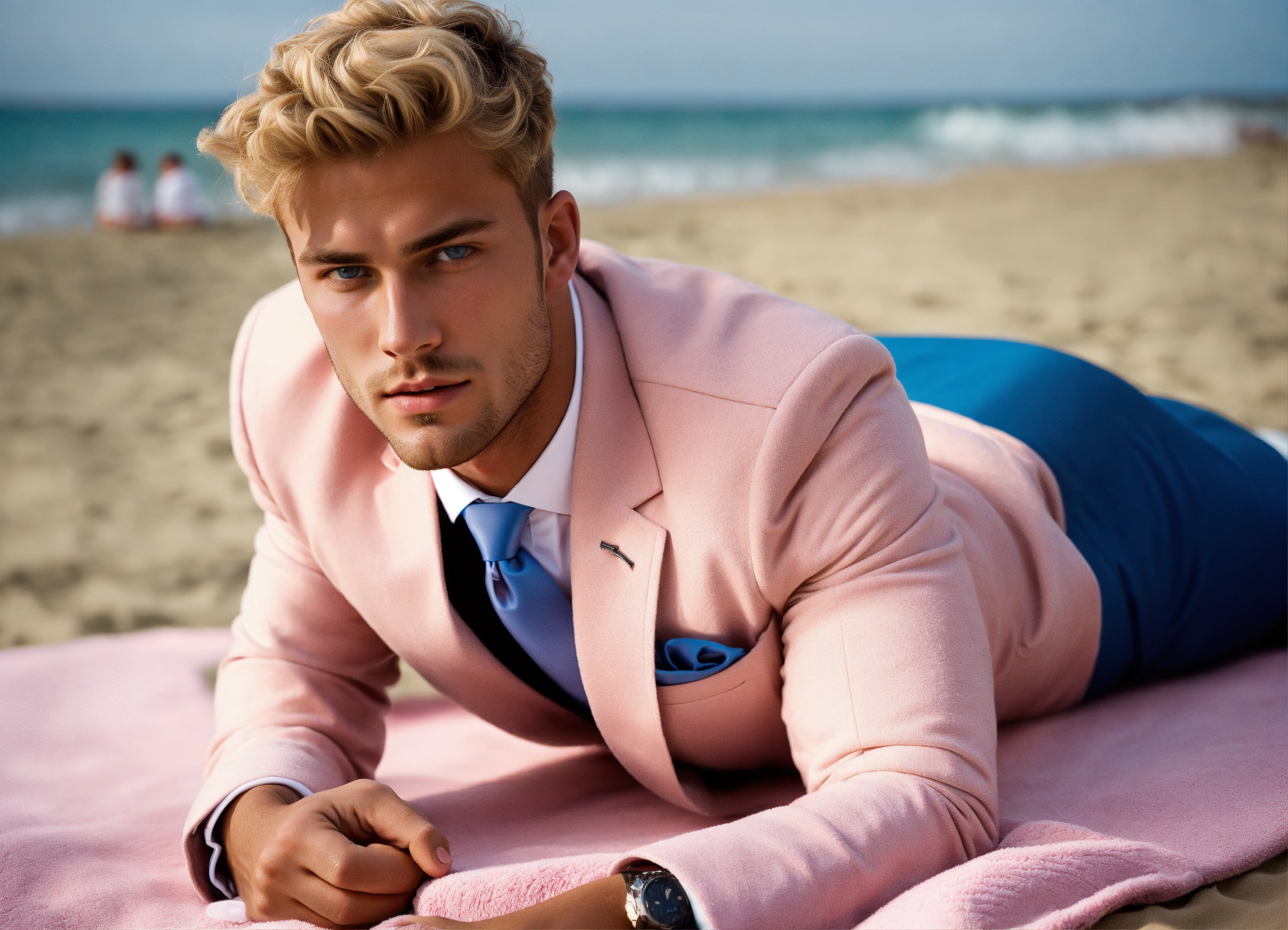 Lexica - A young muscled Italian sportsman, blue eyes, blonde curled ...