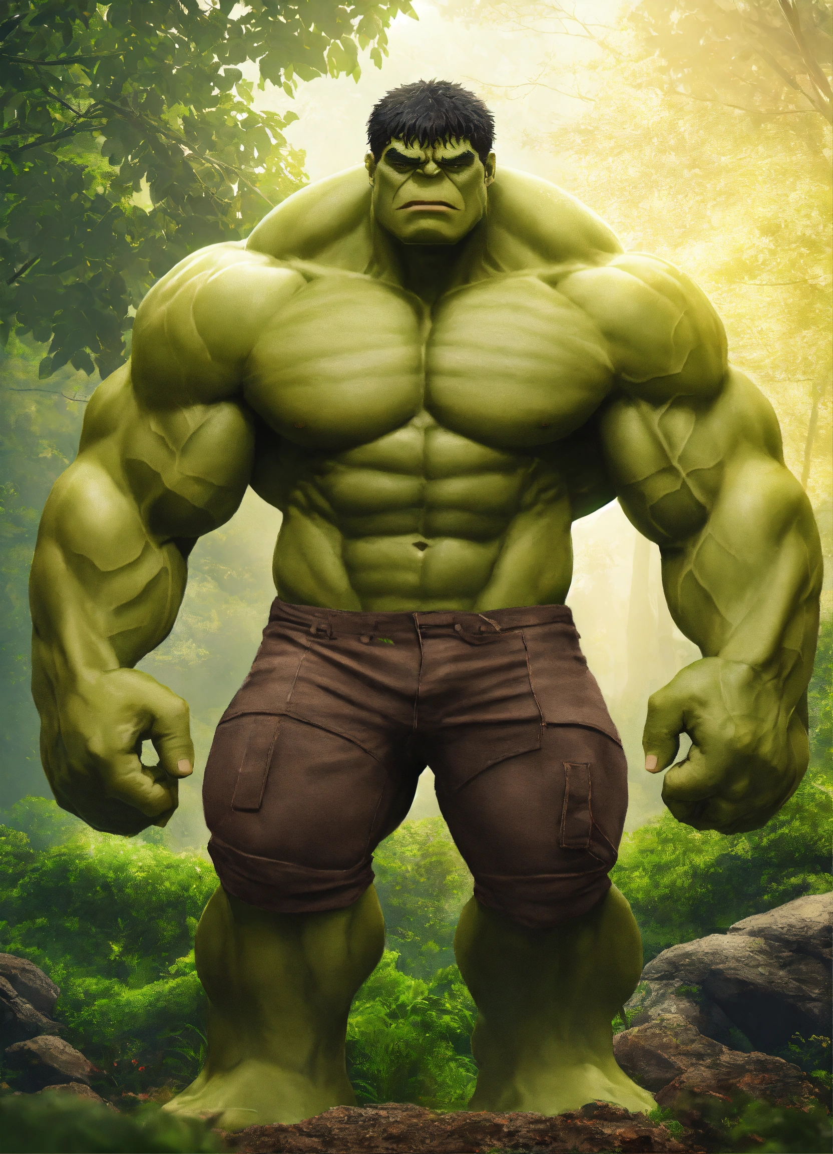 Lexica - 3 Hulk standing together, nature background, 2D render