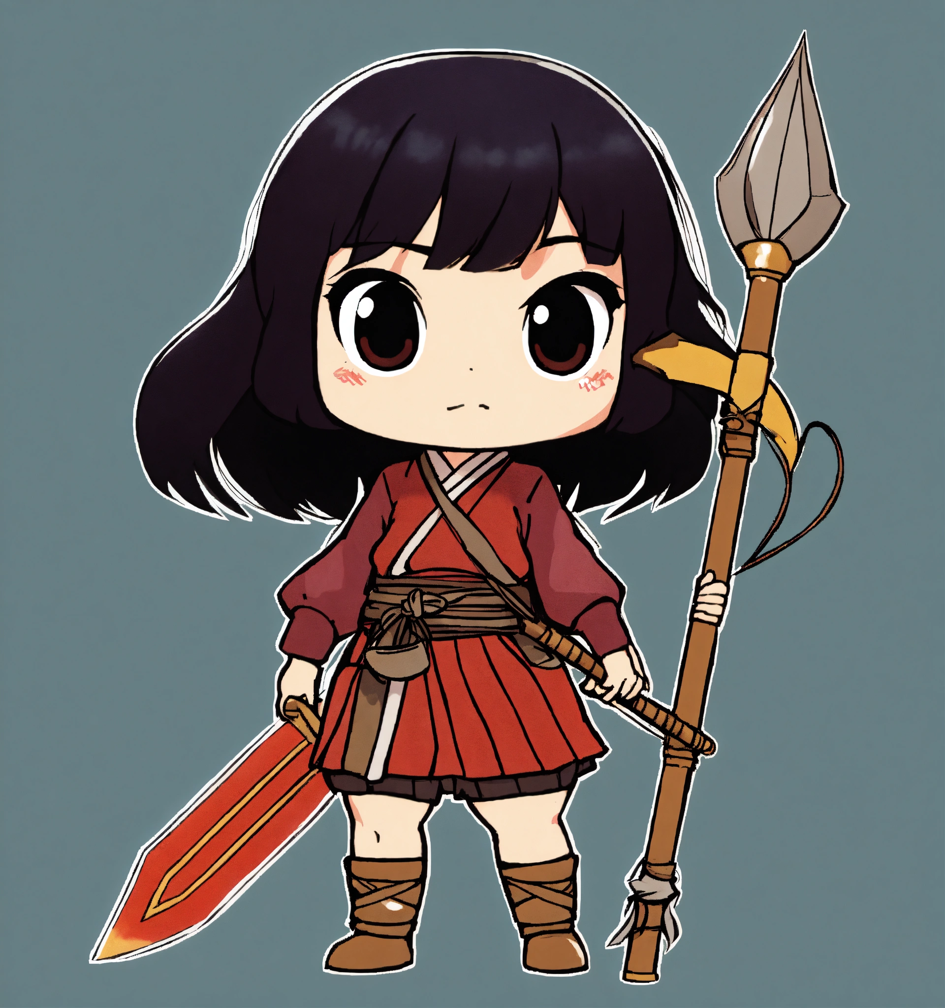 Lexica - 90s anime chibi kawaii primitive female dark hair holding a ...