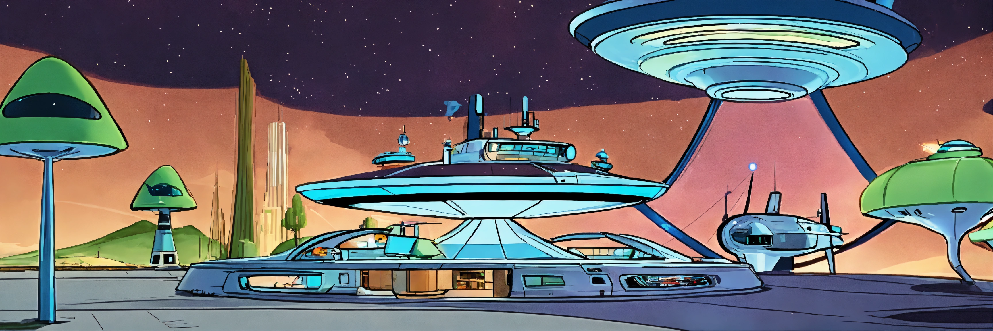 Lexica - Cartoon retrofuturistic moonbase. The Jetsons.