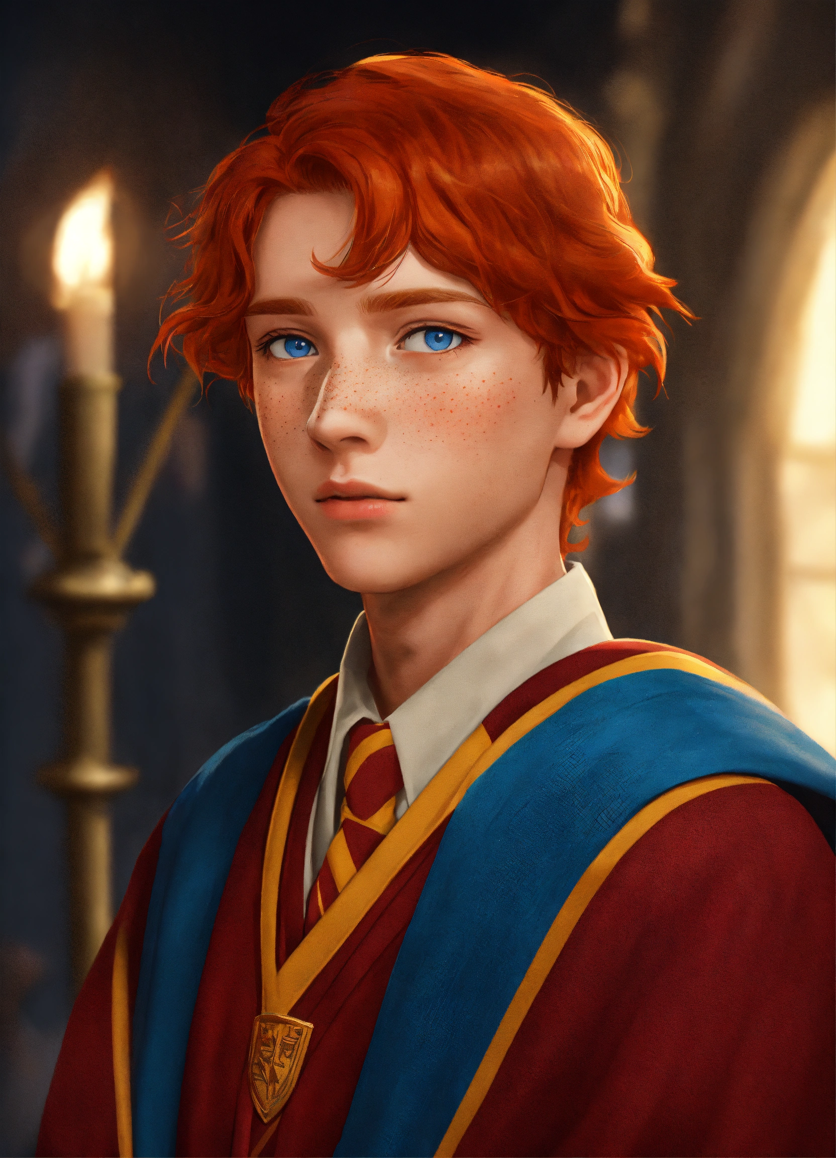 Lexica - 13-year-old male, red hair, freckles, blue eyes, long nose ...