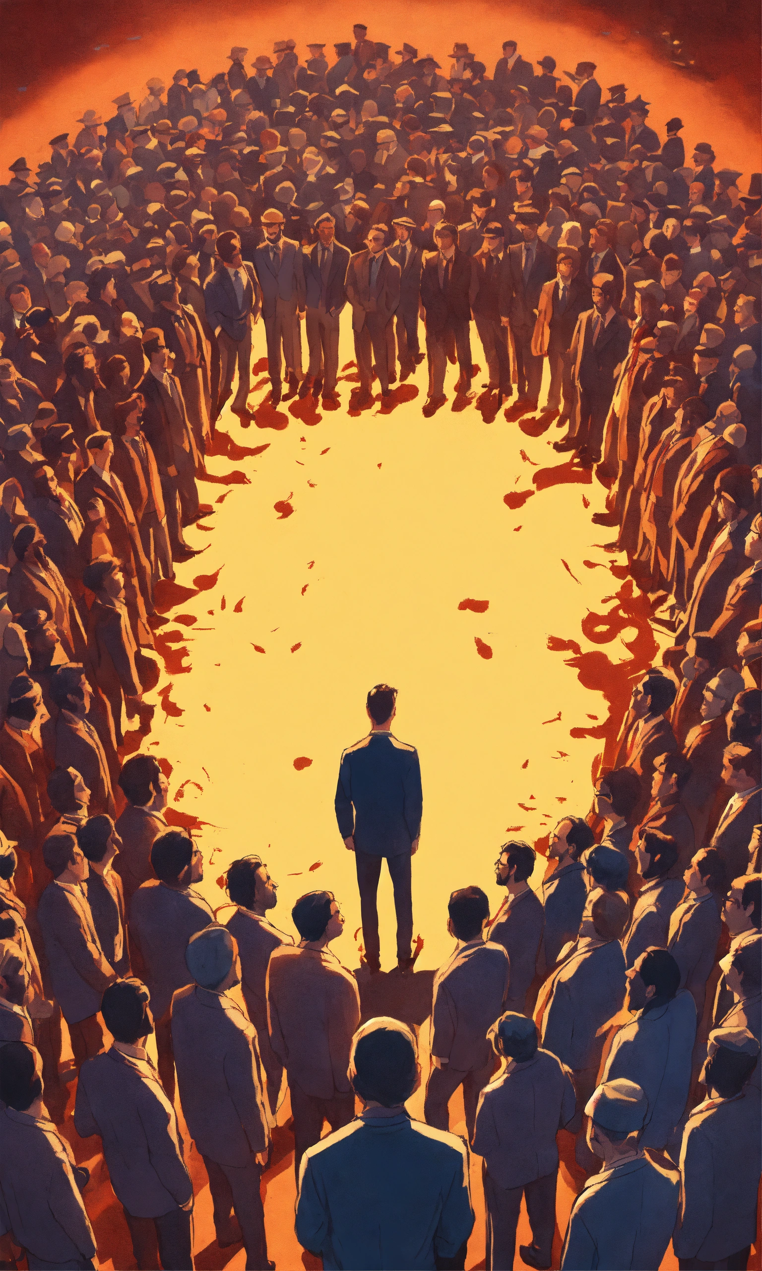 Lexica - A lone man getting surrounded by an angry mob of men in a ...