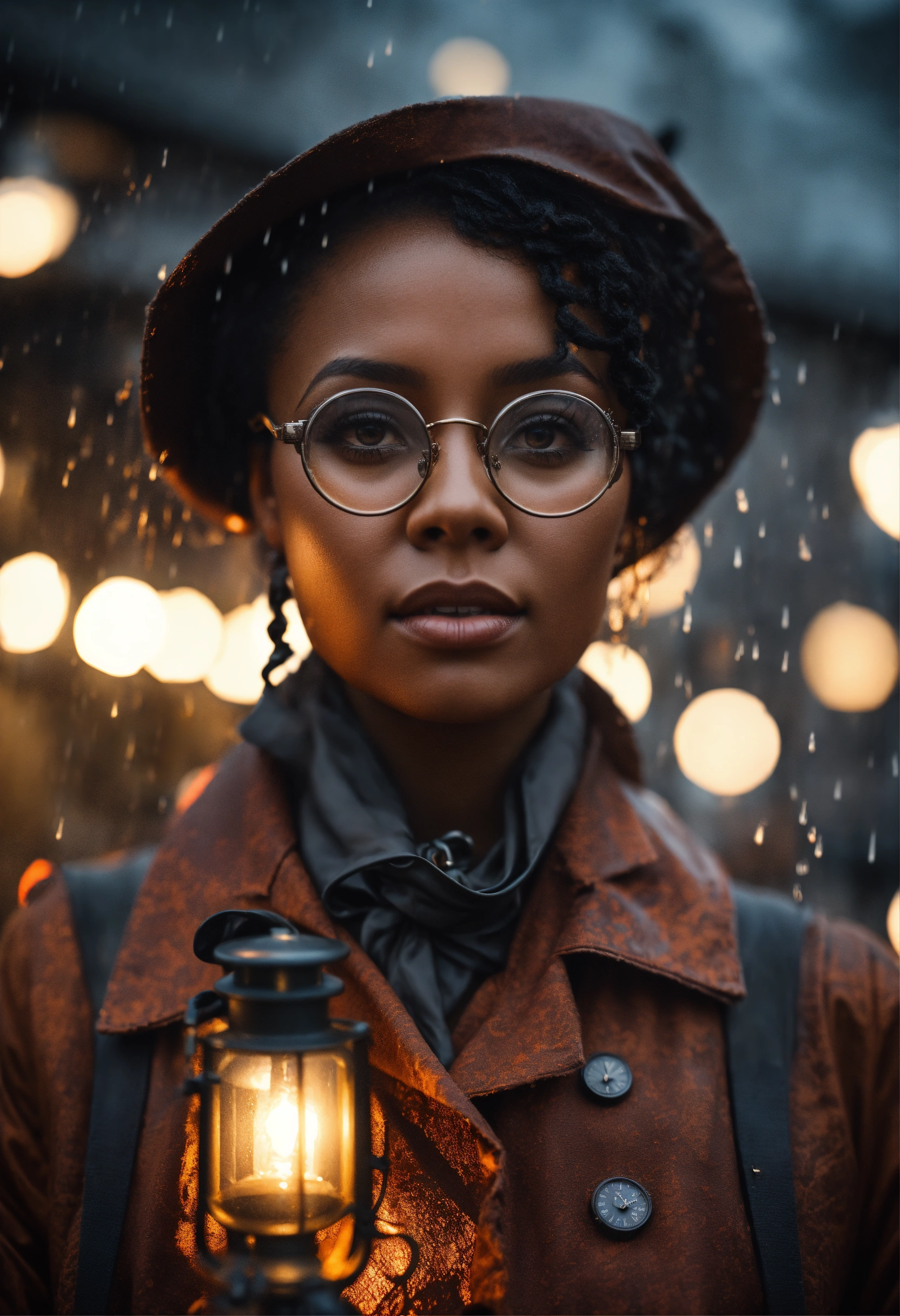 Lexica - Close up from a beautiful black skinned steampunk lady ...