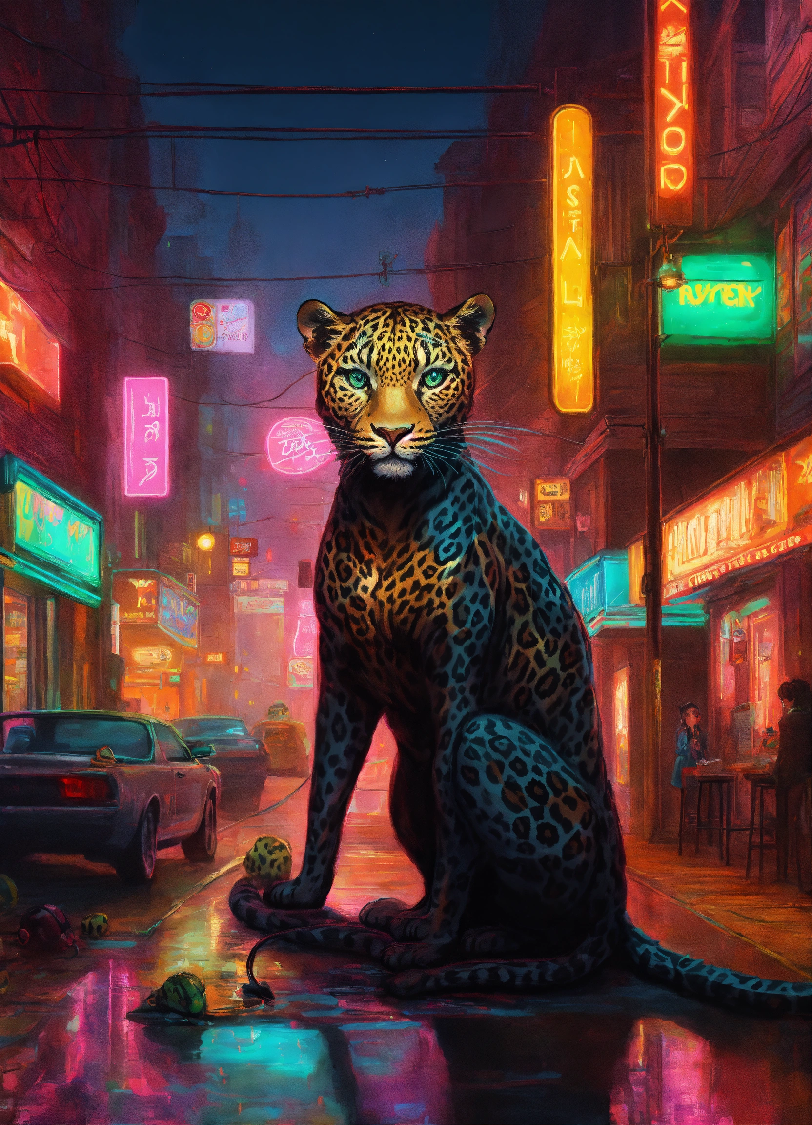Lexica - Black colors, a leopard, cyberpunk town with neon lights by ...