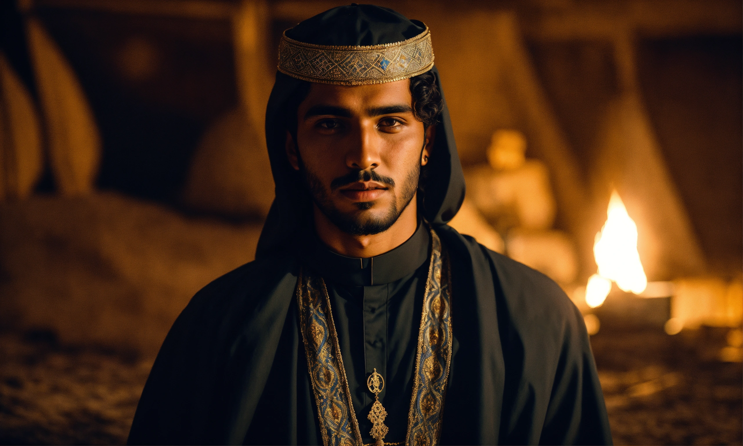 Lexica - Portrait of a young handsome Arabic priest, desert camp ...