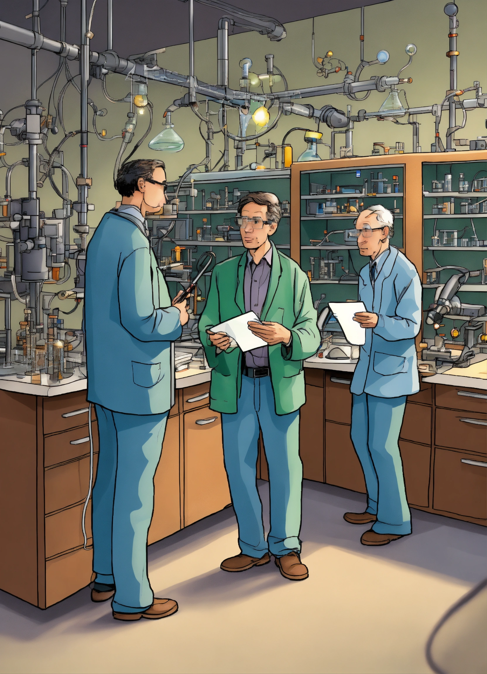 Lexica - Physicists in the lab, cartoon