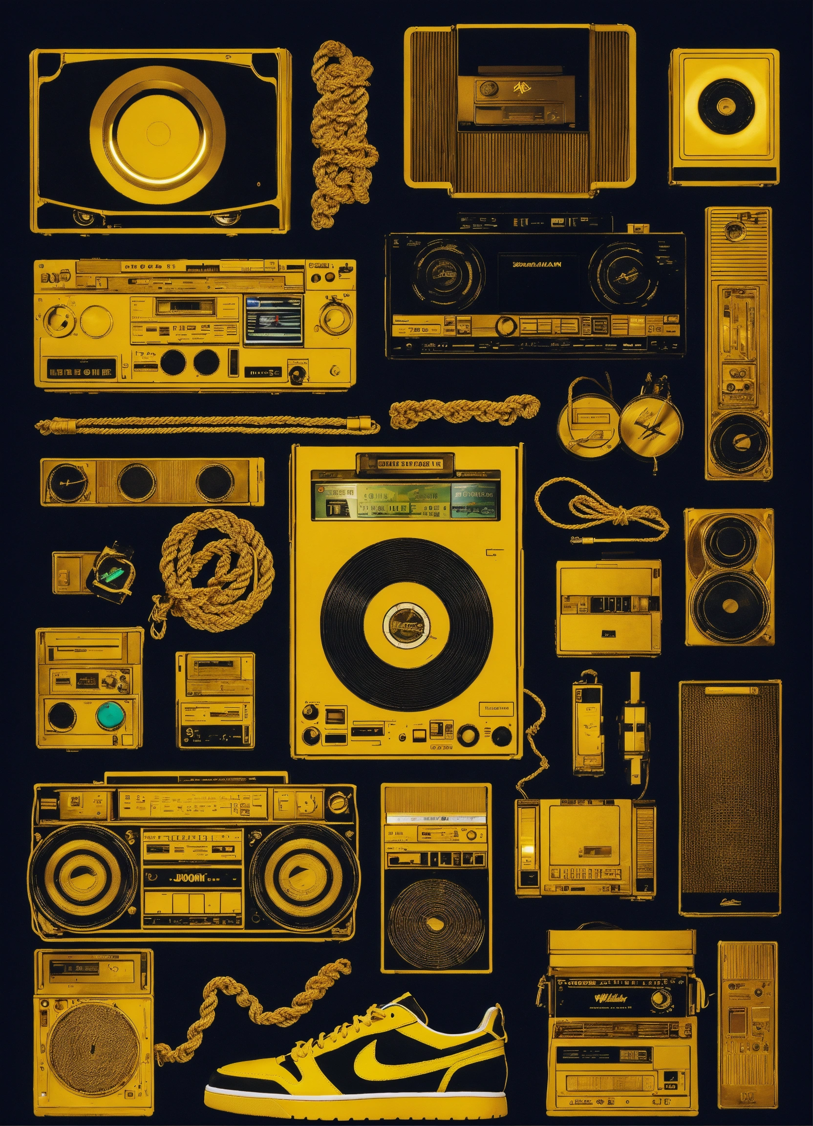 Lexica - Gold rope chain, hip-hop, boom box, air jordans, turntables ...