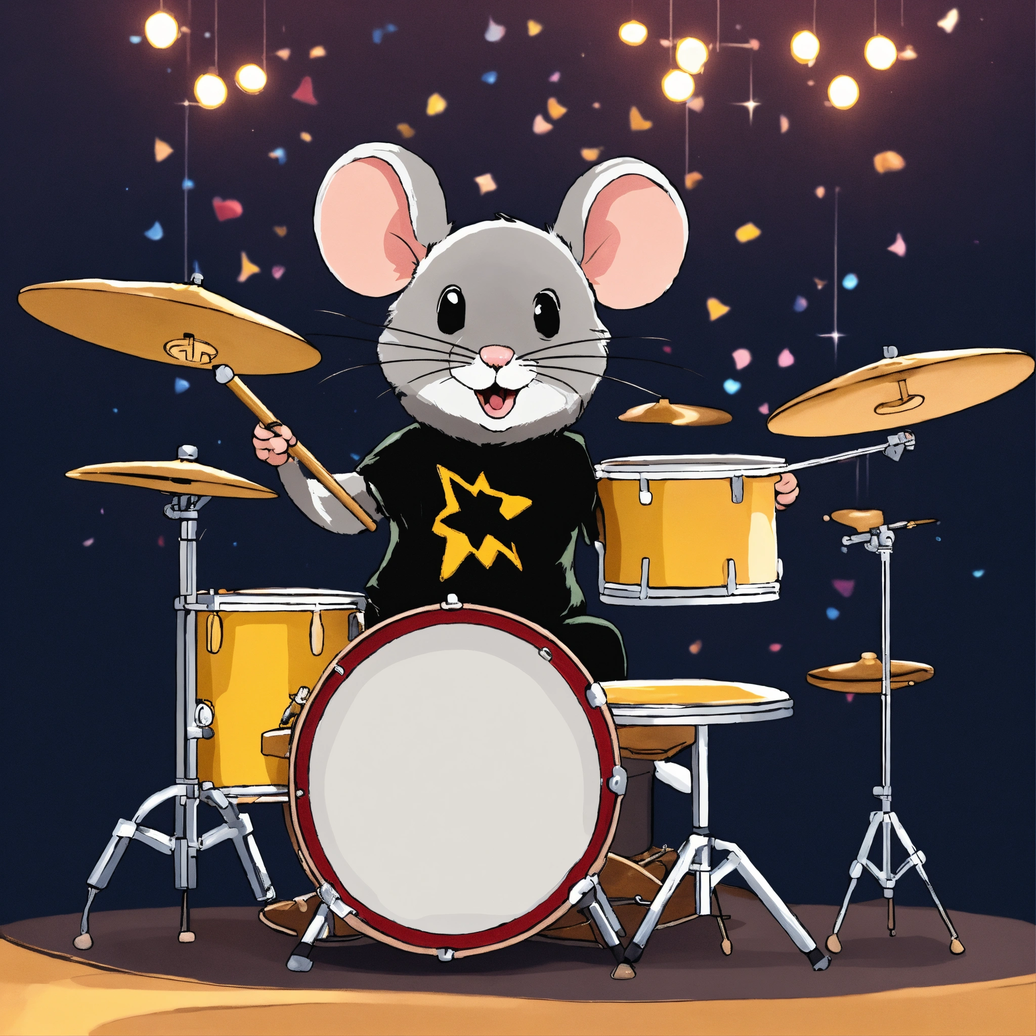 Lexica - A mouse playing drums, looking like a rock star