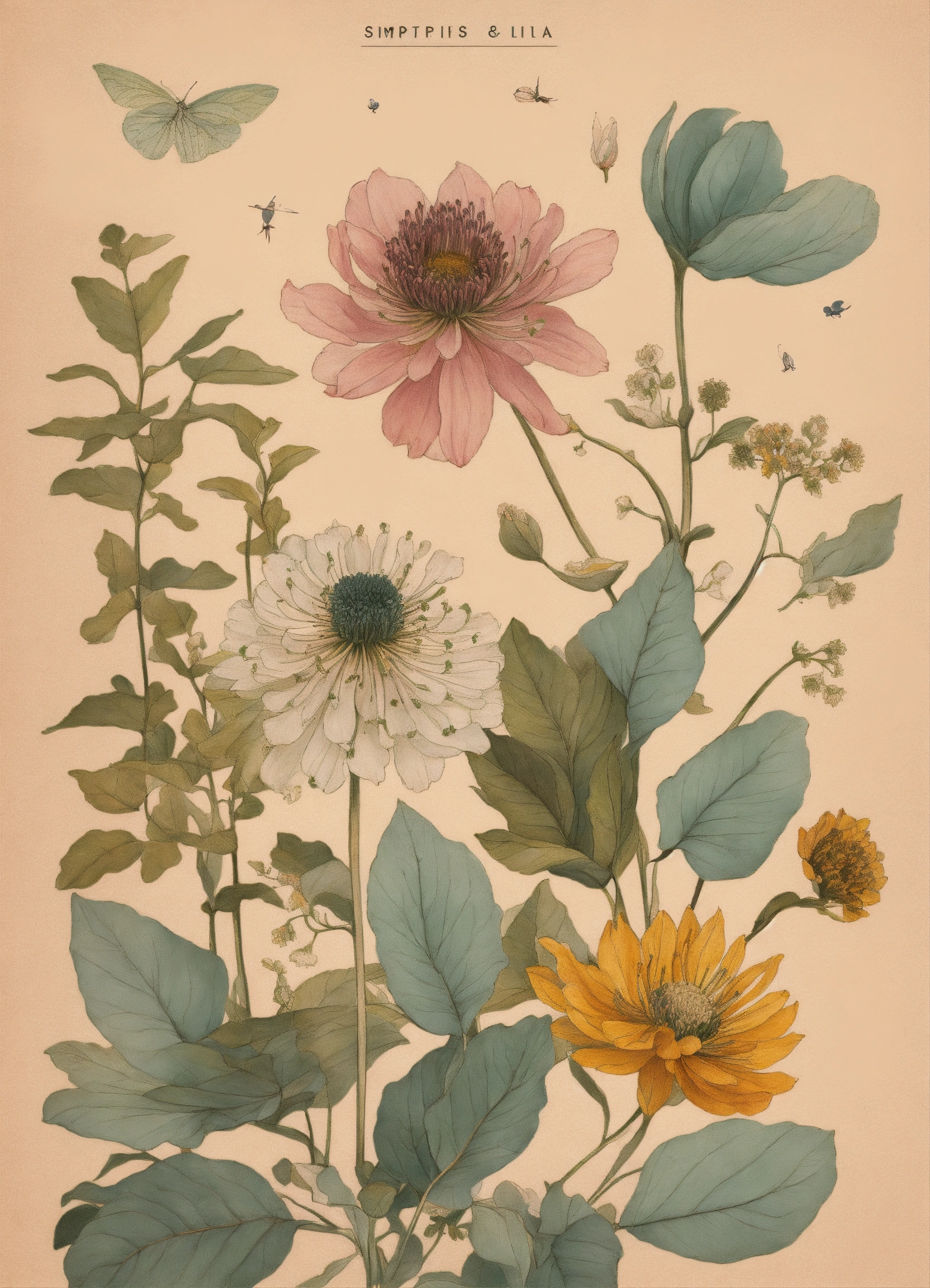 Lexica - Minimalist vintage botanical drawing, serene muted colors ...