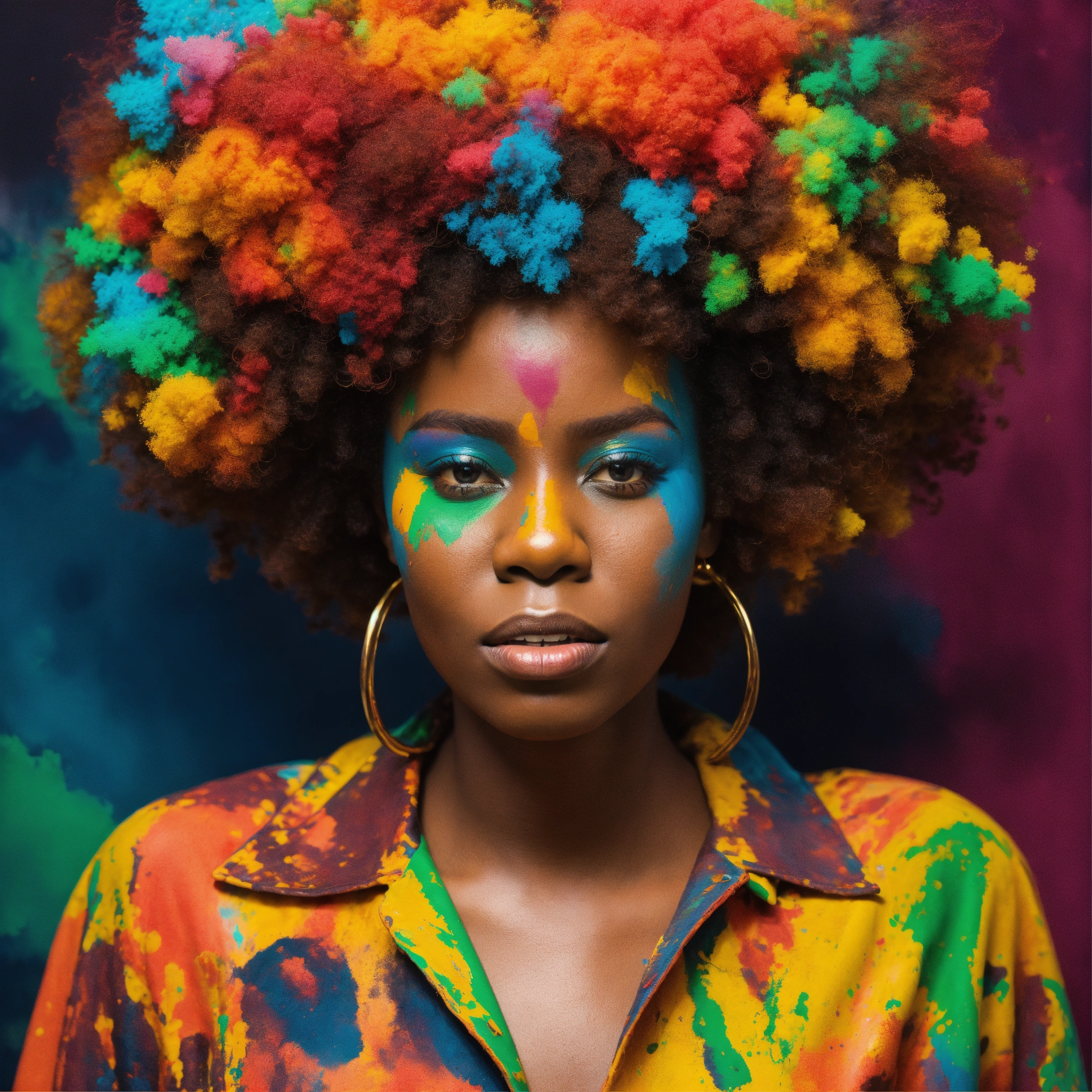 Lexica - African woman with afro covered in multicolored paint - album ...
