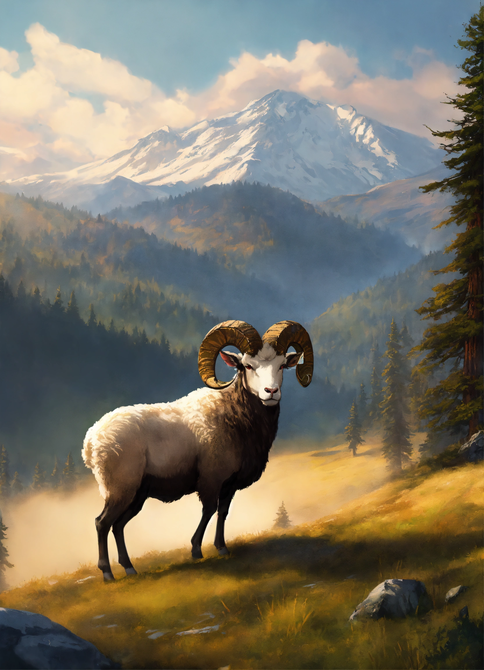 Lexica - Concept art of a ram with long curly horns and strong front ...