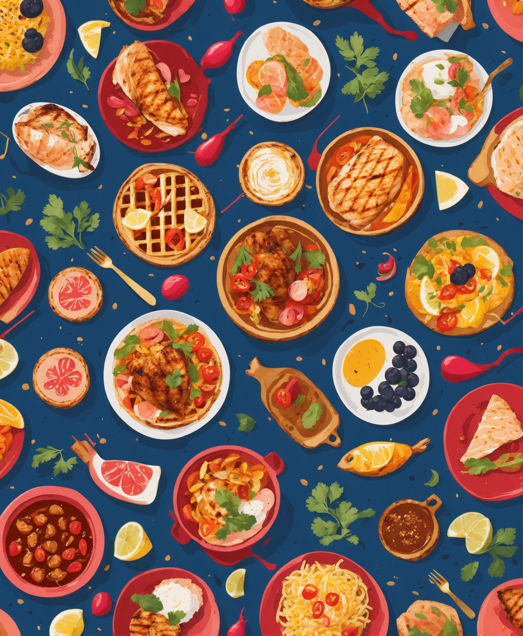 Lexica - Vector pattern in Scandinavian style. Food symbol. Top view ...