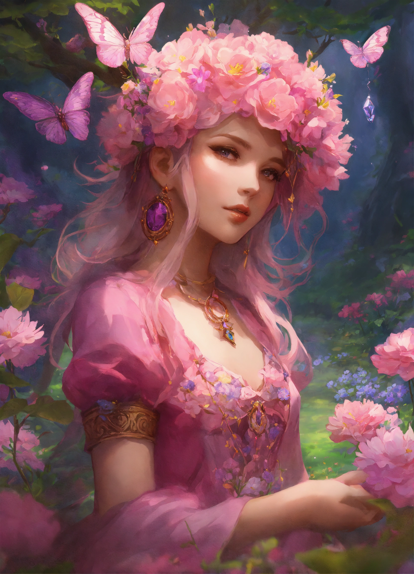 Lexica - Magical gemstone pixies, pink, land covered in flowers, dnd ...