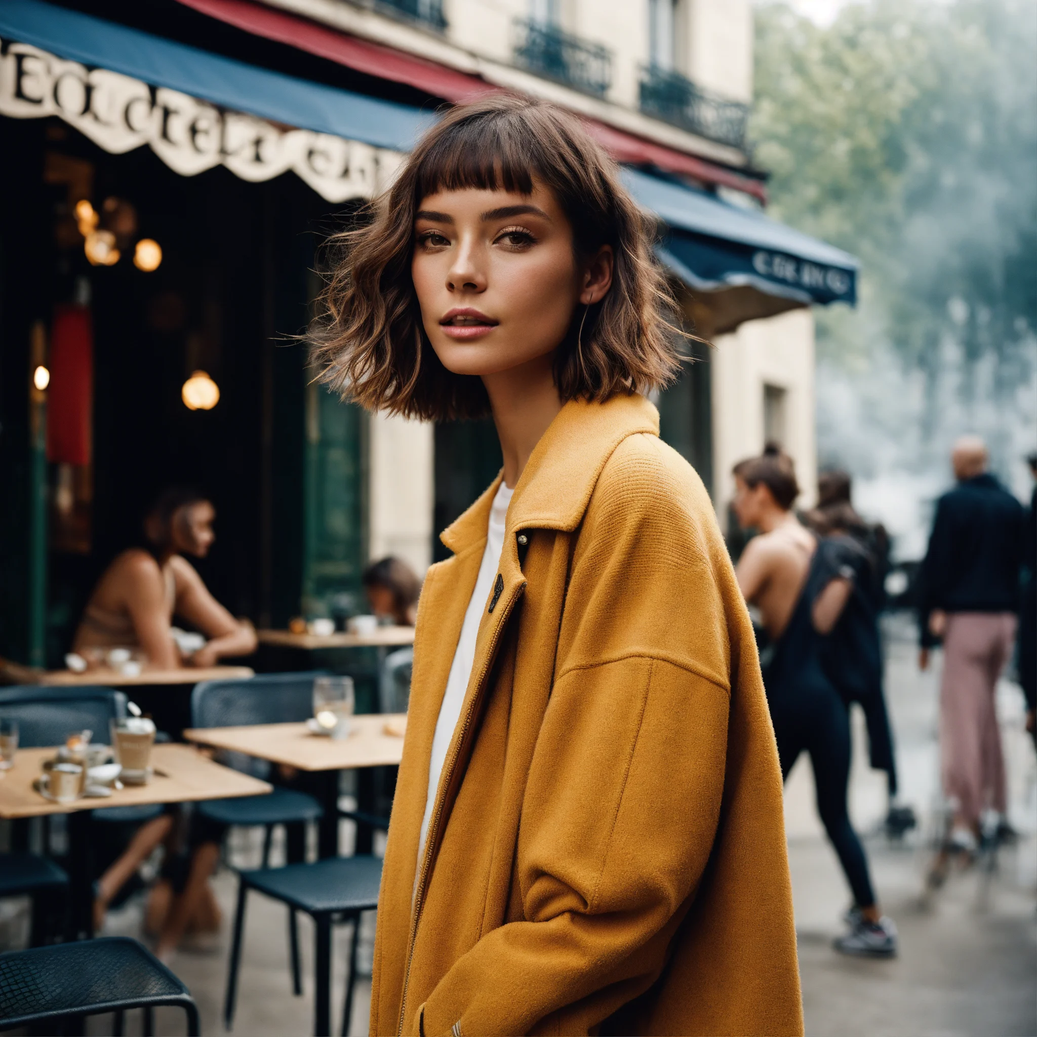 Lexica - Portrait of a beautiful French fashion model with bob-cut hair ...
