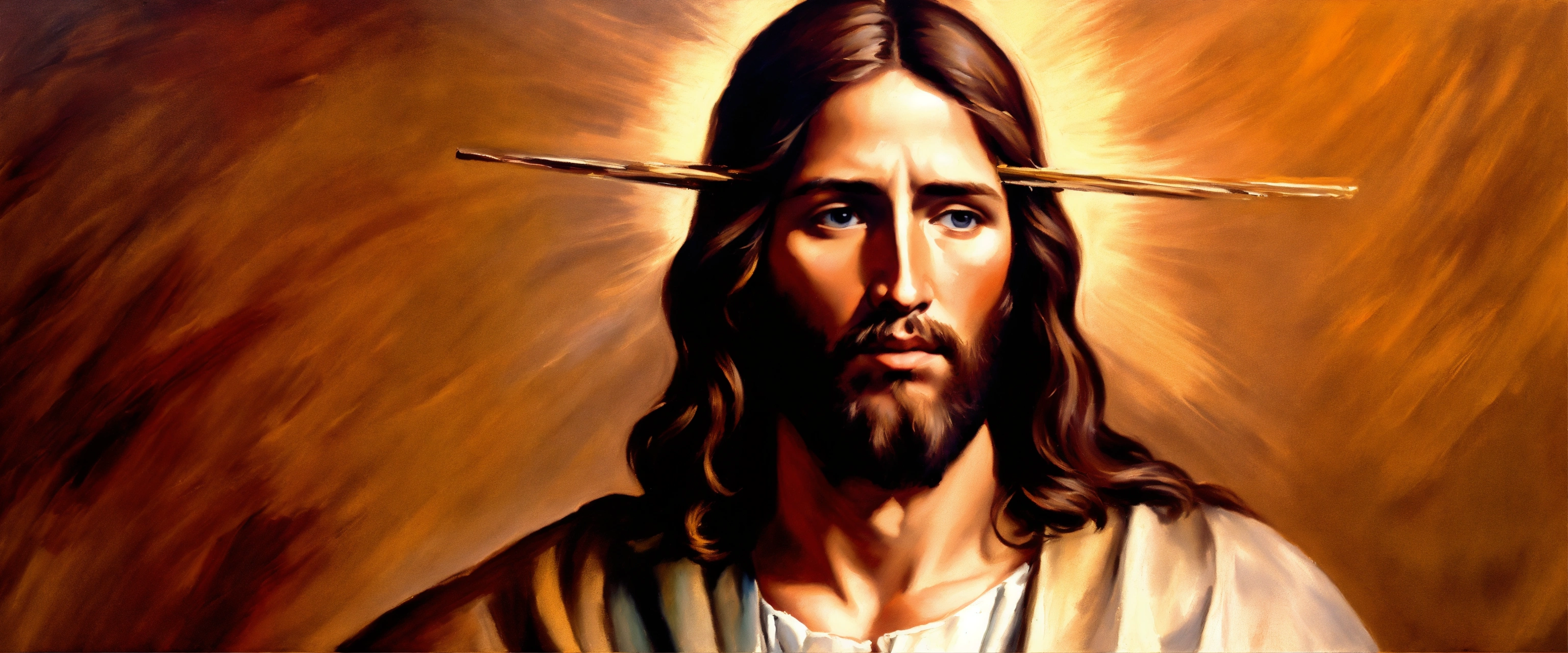 Lexica - Jesus Christ carrying cross portrait in oil painting style ...
