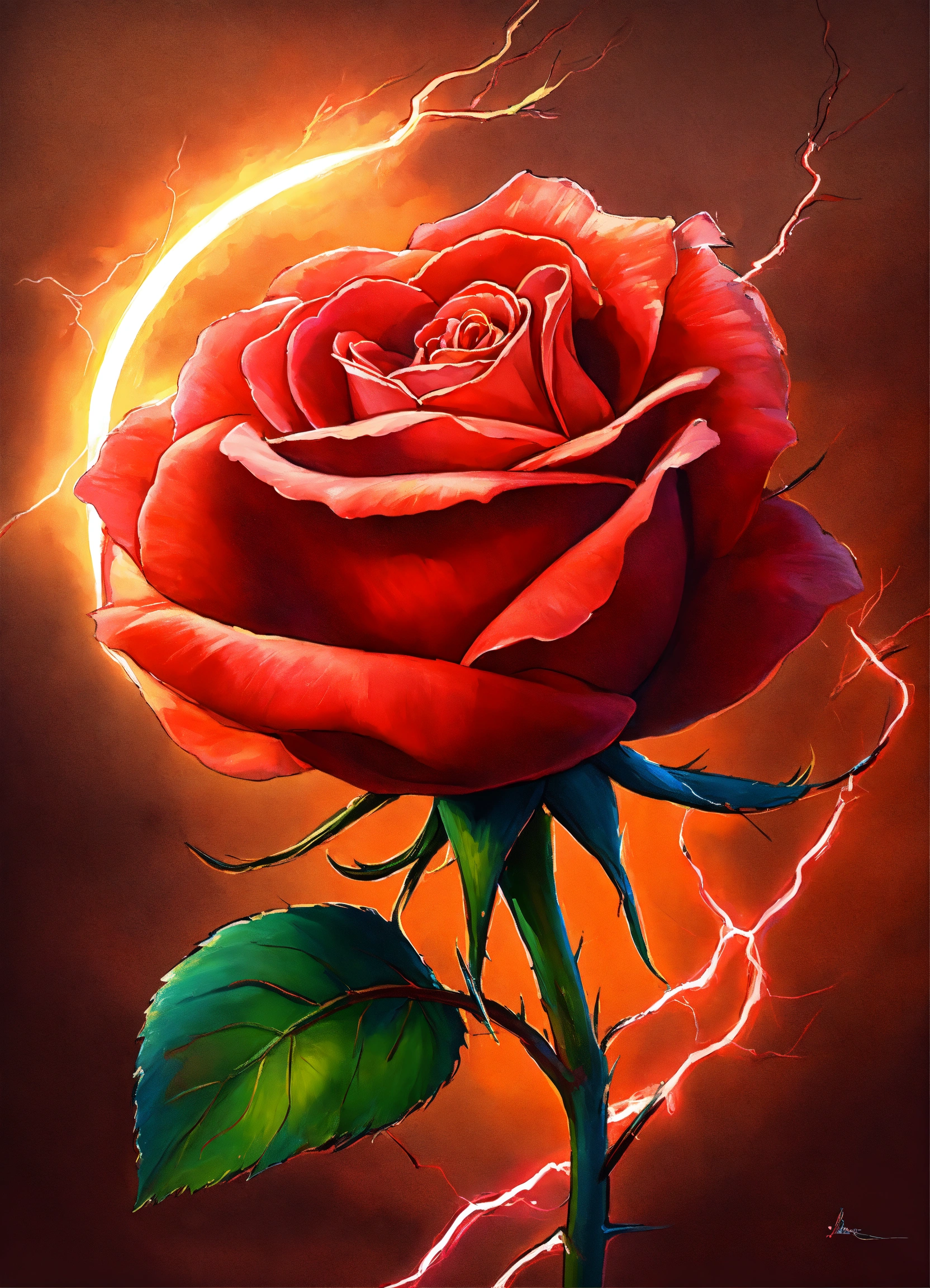 Lexica - Create a rose and a lightening bolt painting. the rose ...