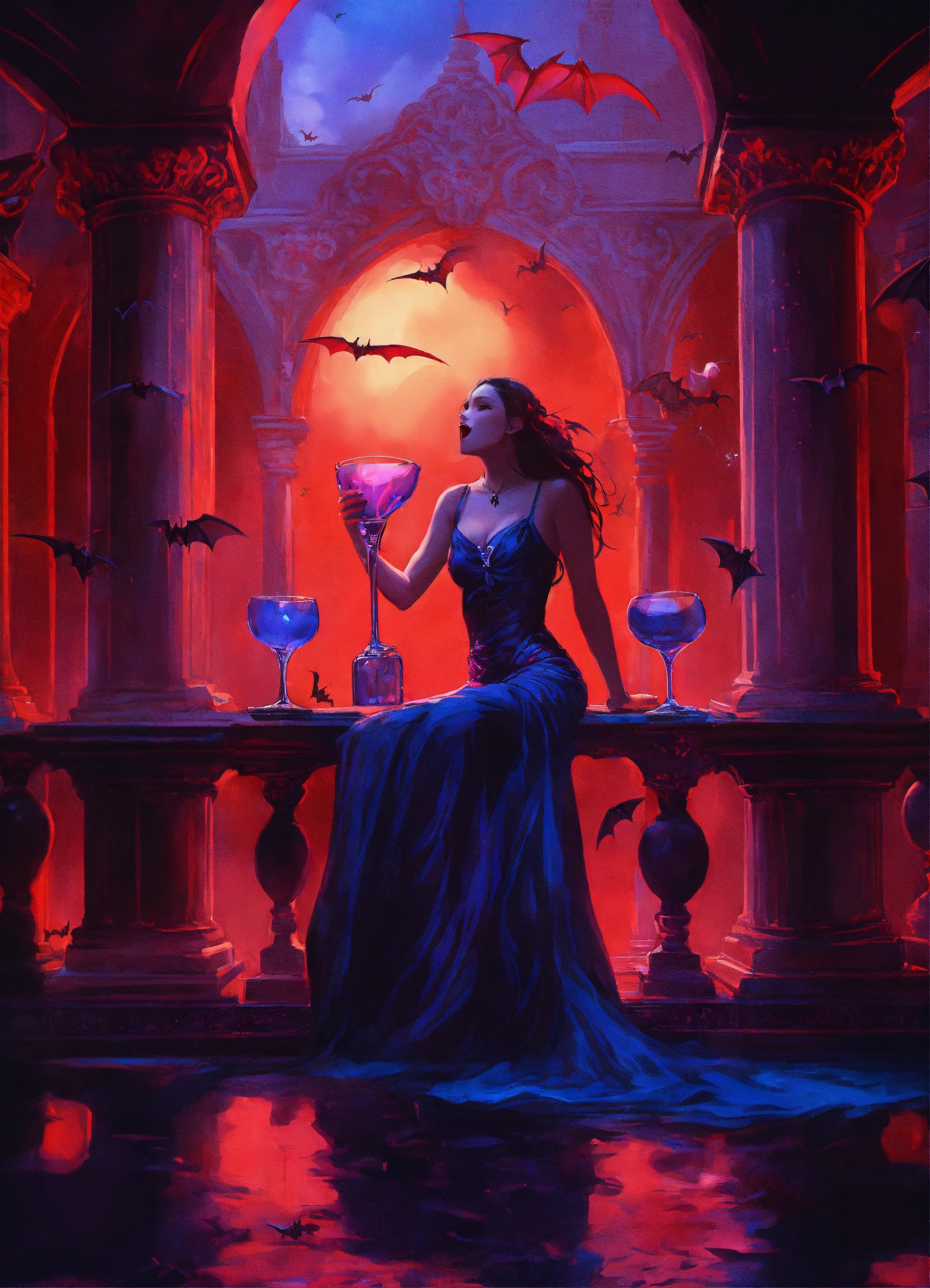 Lexica - All glassblowing superrealism style urban vampire style 3 woman vampire dancing with a ...