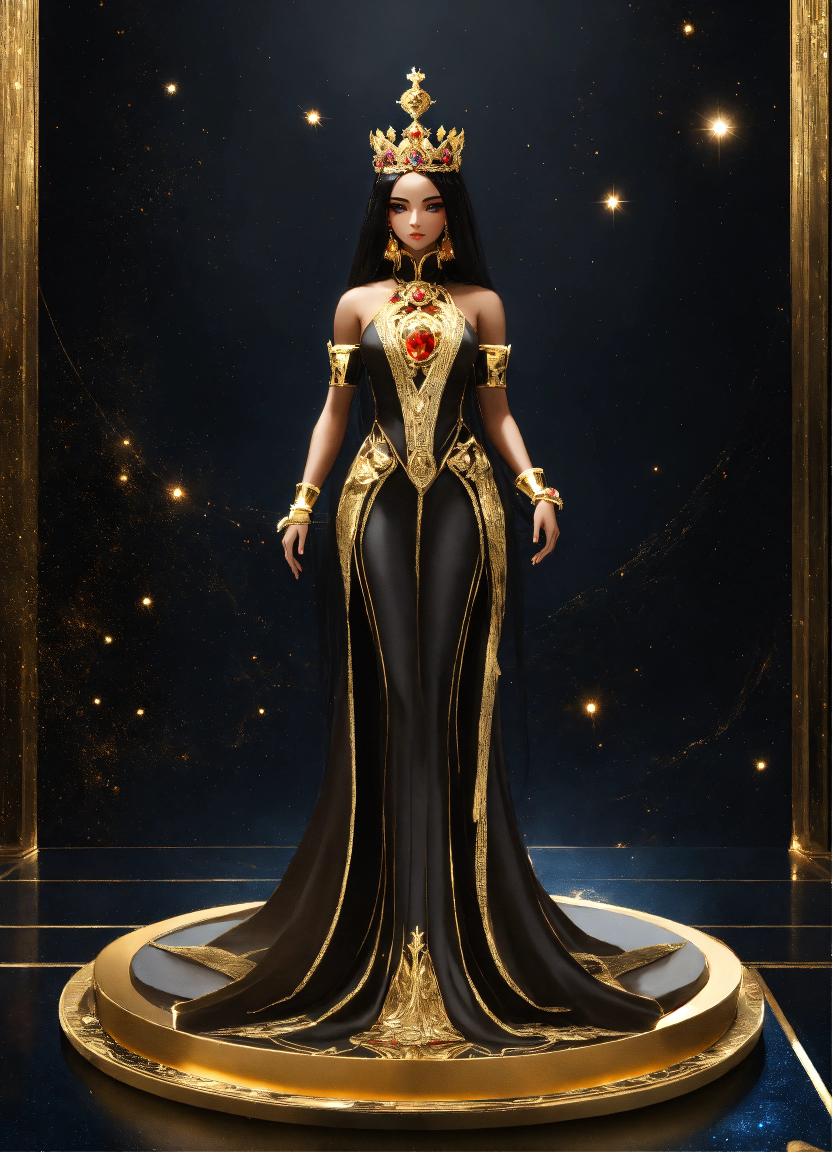 Lexica - Minimalism. Black Solar Queen with long oversized red flowing ...
