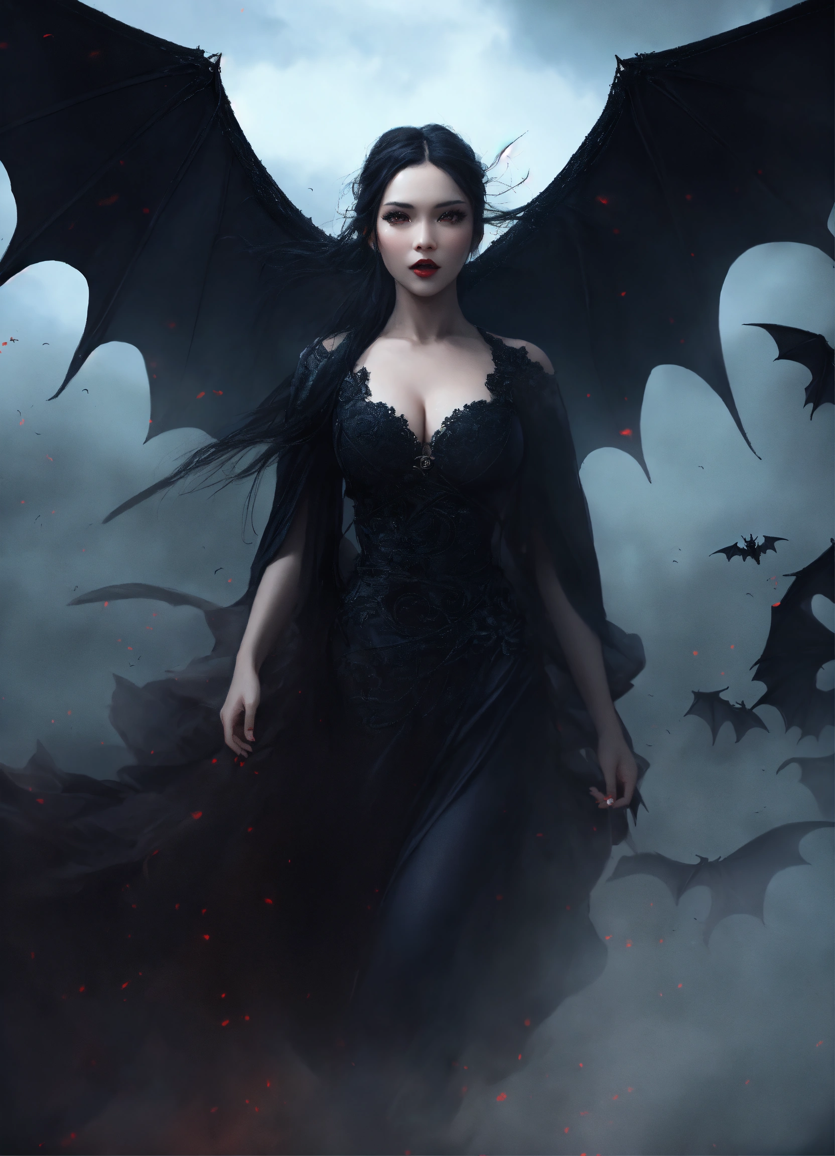 Lexica - Full body evil Asian vampire woman entangled in a dark mist ...