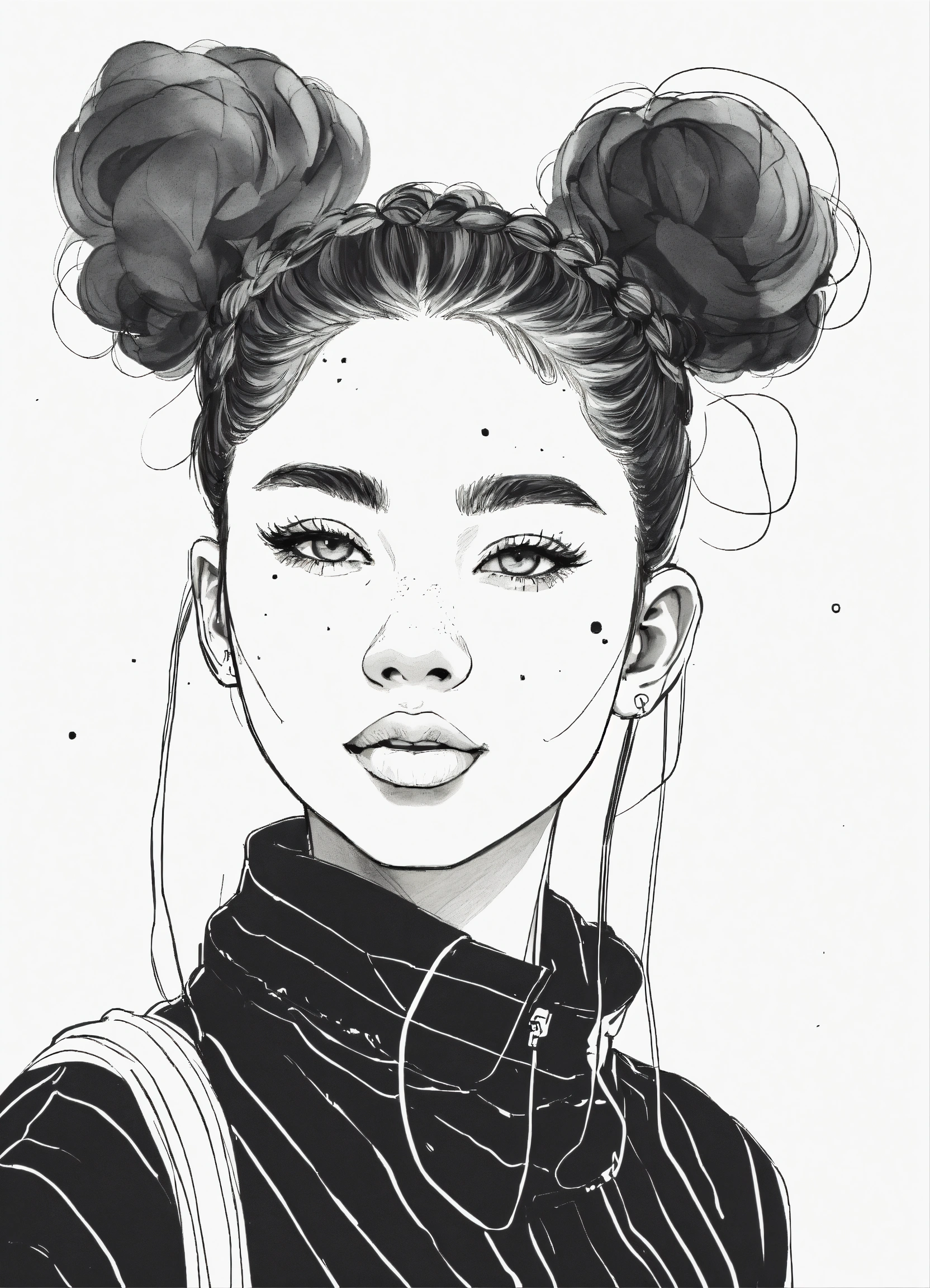 Lexica - Black and white line drawing, white background, upper body ...