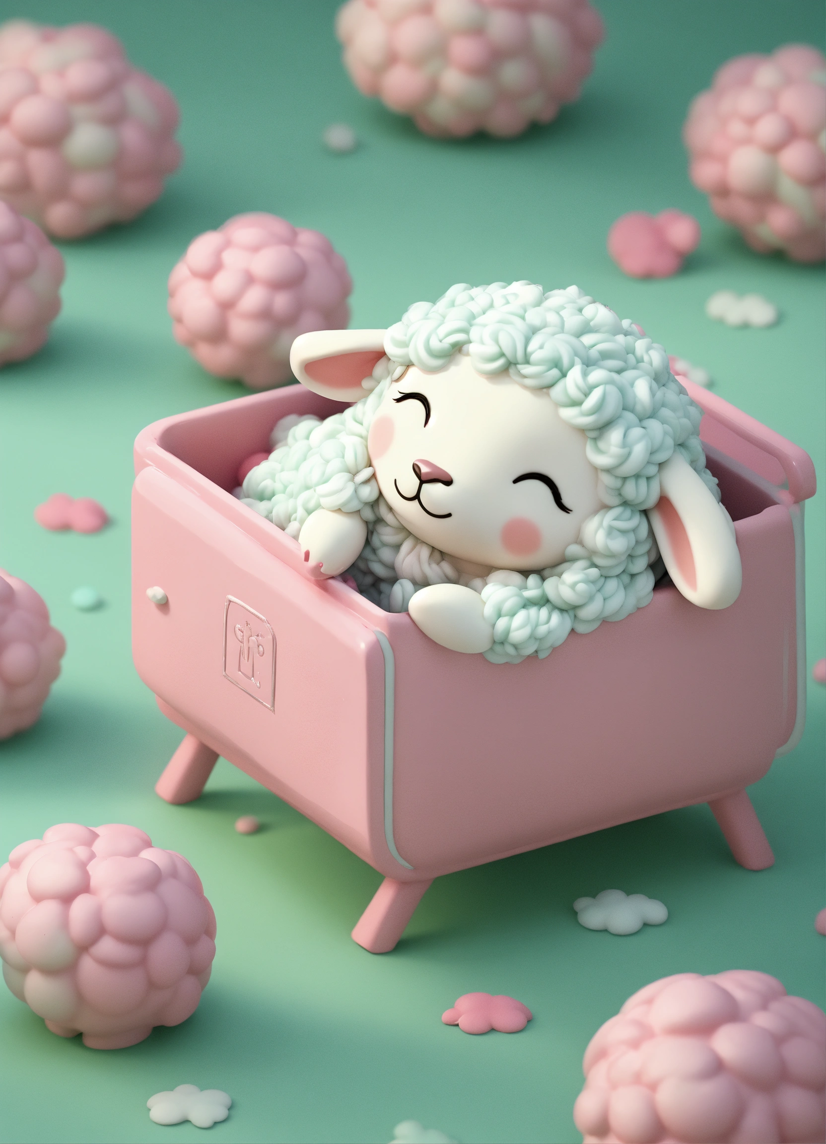 Lexica - Cute sleep sheep chibi cartone style , 3d, mint tone,unity