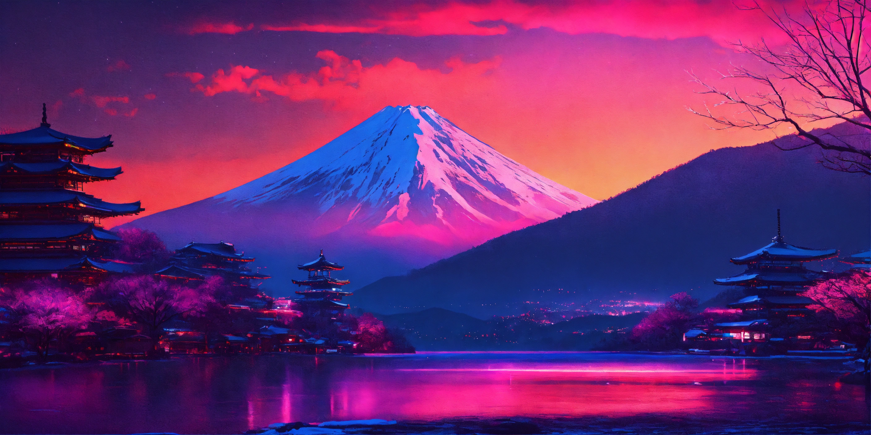 Lexica - Synthwave style snowy fuji yama